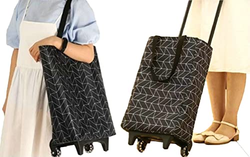 Upgrade Shopping Bag with Wheels Portable Trolley Bags Grocery Cart Utility Cart Rotating Wheels Cart Folding Shopping Cart- Larger Size & Waterproof & Strong