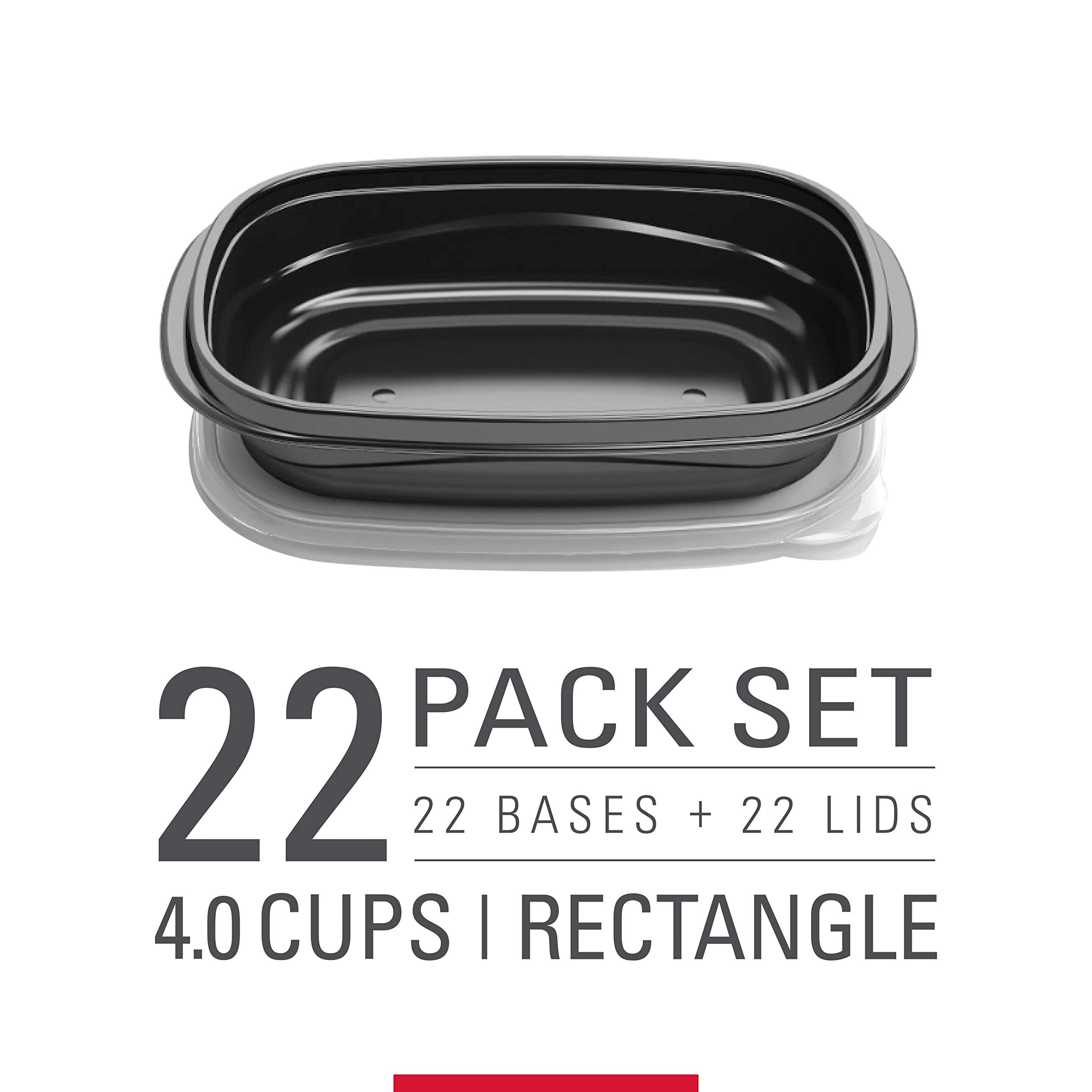 Rubbermaid TakeAlongs Food Storage Containers, Set of 22 (44 Pieces Total) | for Meal Prep, Lunch for Adults & Kids | Reusable & Stackable, 4-Cup, 22-Pack, Black