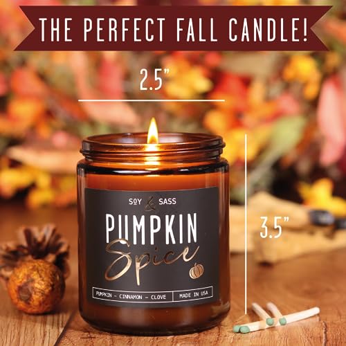 Pumpkin Spice Candle, Fall Candles - 'Pumpkin Spice' Soy Pumpkin Candle I Infused with Essential Oils I Fall Candle Decor, Fall Scented Candle I 9oz Reusable Jar I 50 Hour Burn I Made in USA