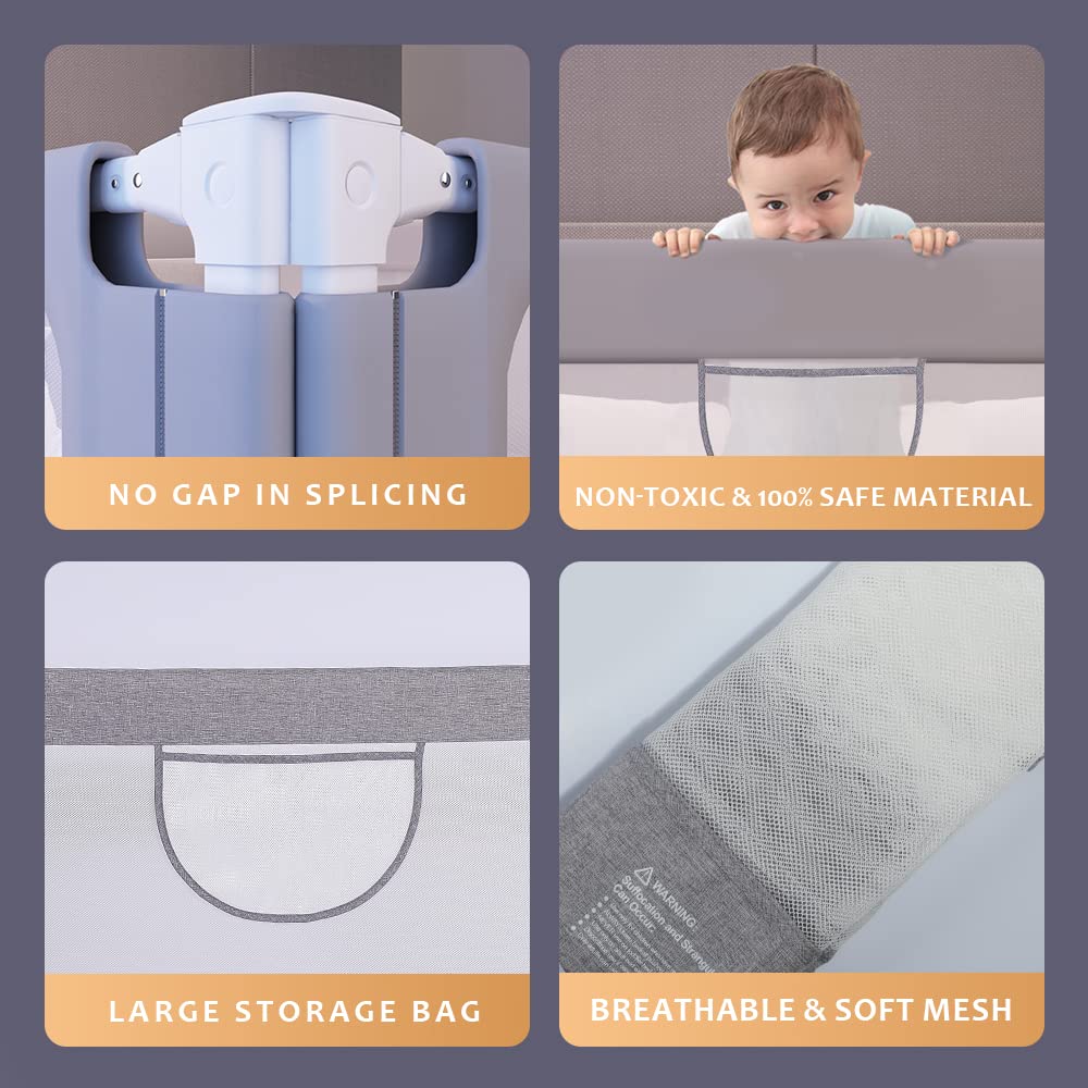 Ude-licate 3Sides Bed Rail Set for Toddlers - 2023Upgrade Extra Long Toddler Bedrail Guard for Queen Size - Safety Bed Guard Rails for Child(2m x 2+1.5m x1)