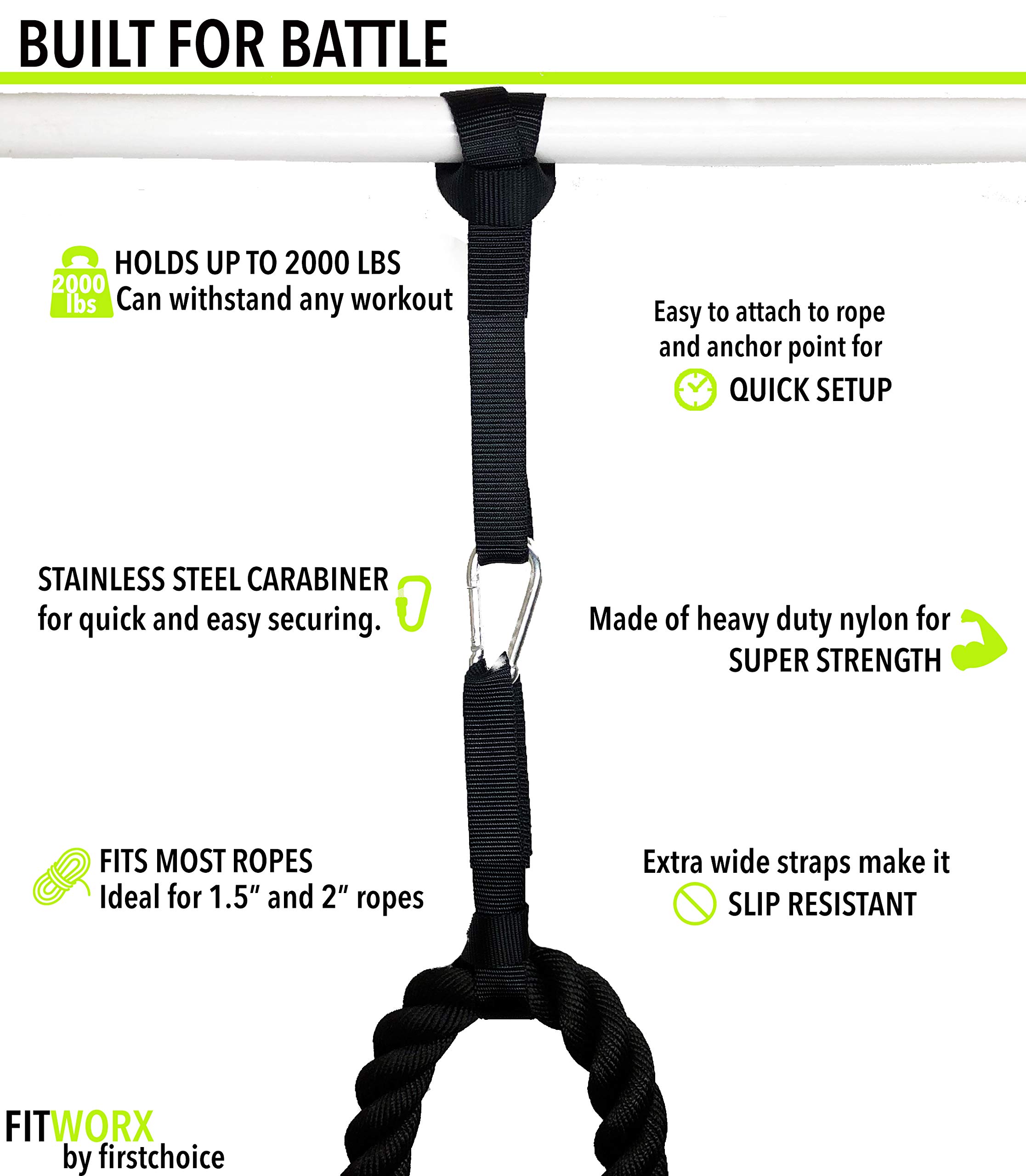 RadBizz Battle Rope Anchor Strap Kit with Bonus Battle Rope Workout Guide- FitWorx