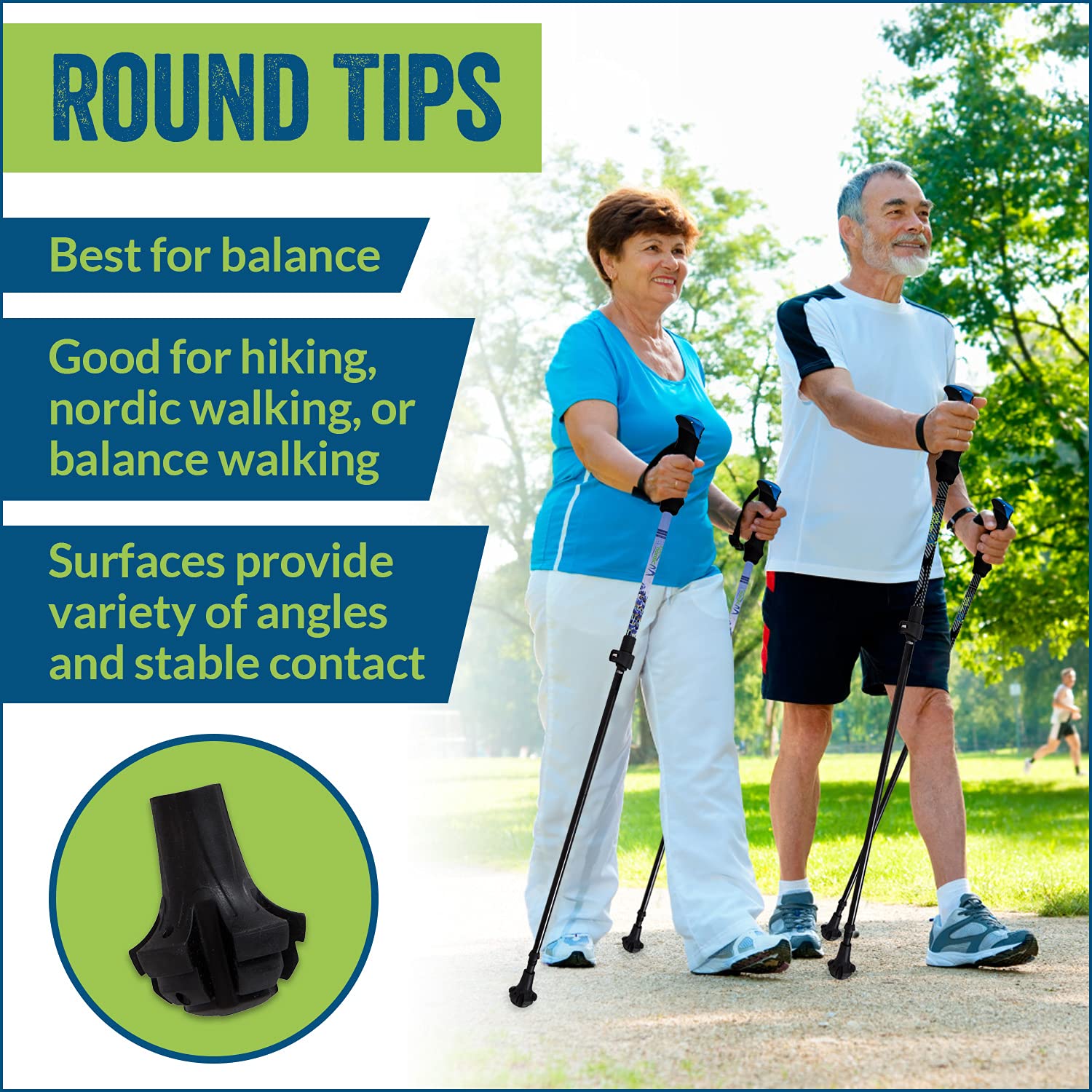 Round Wide Four Pack Hiking Poles Replacement Feet (Paws/Ferrules/Caps) - Extra Durable - Fits All Trekking and Walking Poles - Choice of Round or Tapered Styles