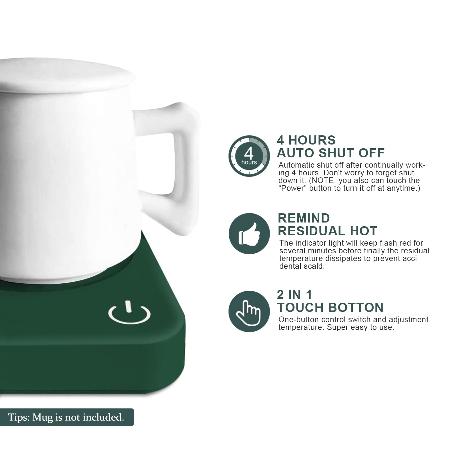 VOBAGA Coffee Mug Warmer, Electric Coffee Warmer for Desk with Auto Shut Off (No Cup), 3 Temperature Setting Smart Cup Warmer for Heating Coffee, Beverage, Milk, Tea and Hot Chocolate