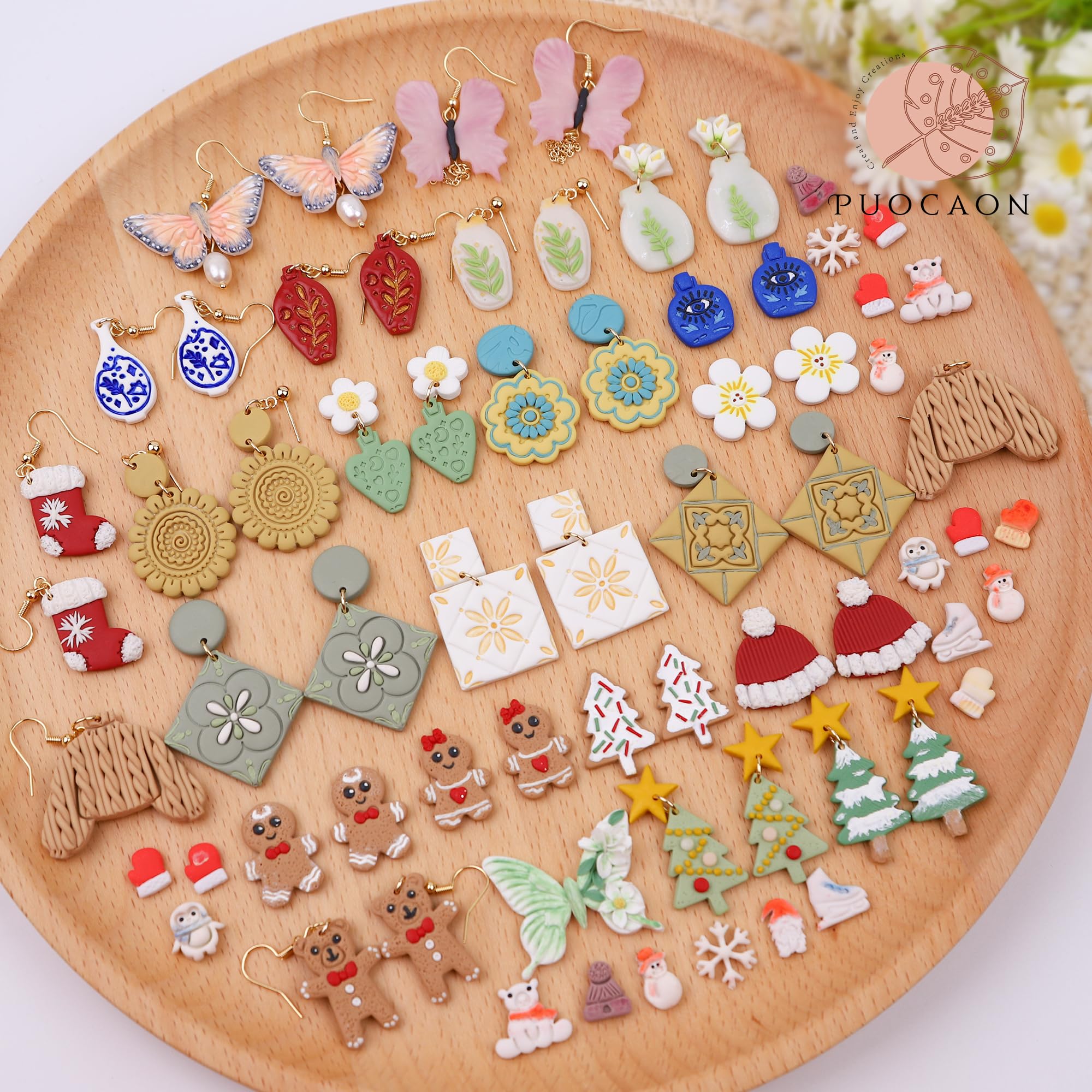 Puocaon Winter Polymer Clay Cutters - 14 Pcs Mini Clay Cutters for Polymer Clay Jewelry Making, Gnome Penguin Clay Jewelry Cutters, Snowman Snowflake Ice Skates Cutters Stud Clay Earrings Making
