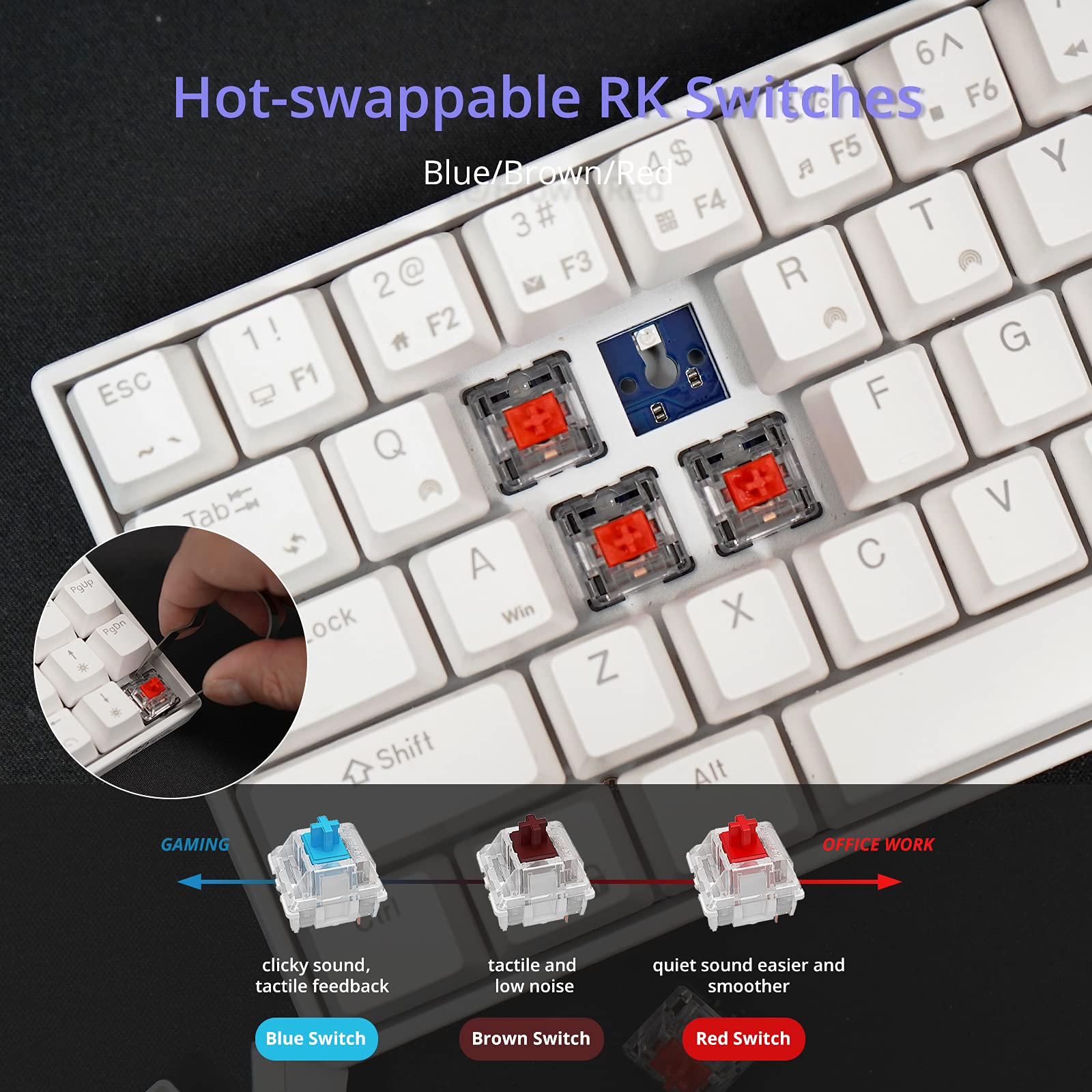 RK ROYAL KLUDGE RK71 Wireless/Wired Mechanical Keyboard and 7200 DPI Gaming Mouse, 71 Keys RGB Blue Switch Hot Swappable Compact Gaming Keyboard for Win/Mac
