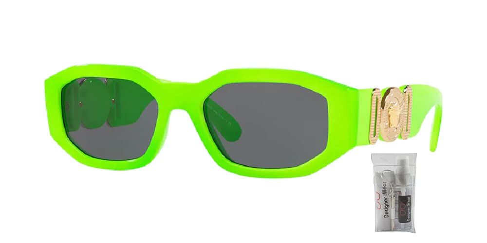 Versace VE4361 531987 53MM Green Fluo/Dark Grey Rectangular Sunglasses For Men For women + BUNDLE with Designer iWear Eyewear Kit