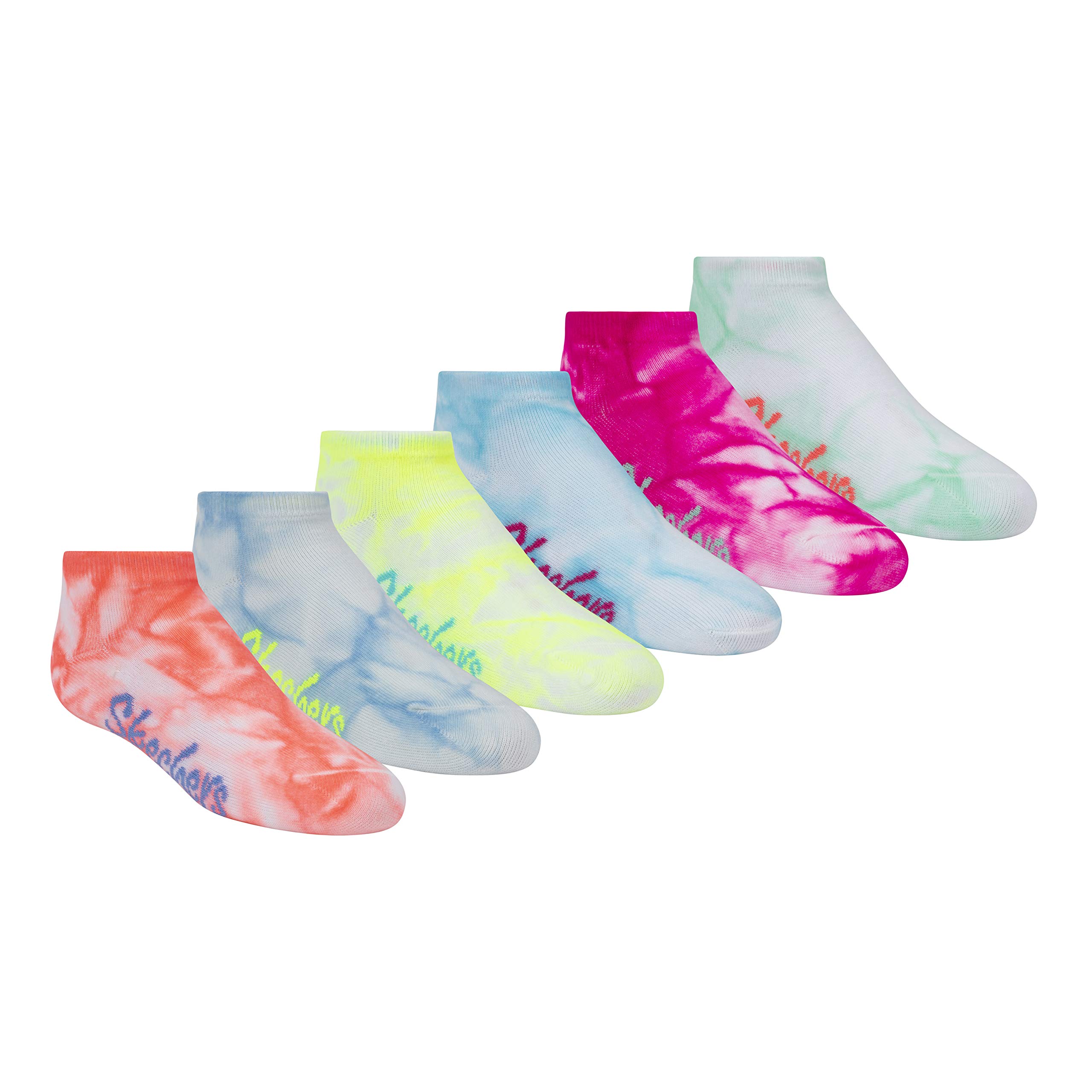 Skechers girls Girls' 6 Pack Low Cut + 3 Pack Hair Ties Socks, Tie Dye, 7-8.5 US