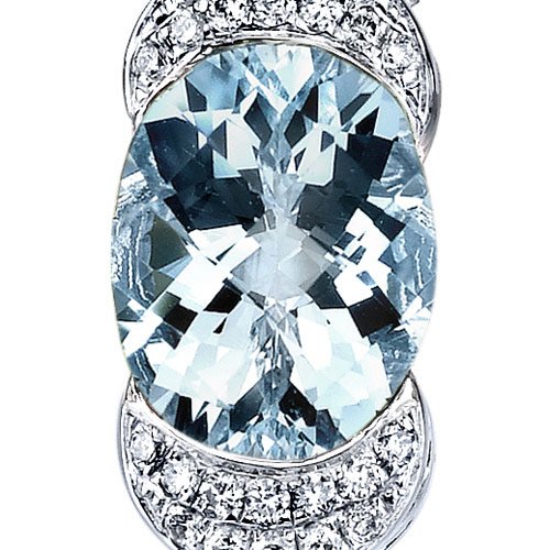PEORA Aquamarine and Diamond Pendant for Women 14K White Gold, Designer Solitaire, Genuine Gemstone Birthstone, 1.75 Carats Oval Shape 9x7mm, with 18 inch Chain