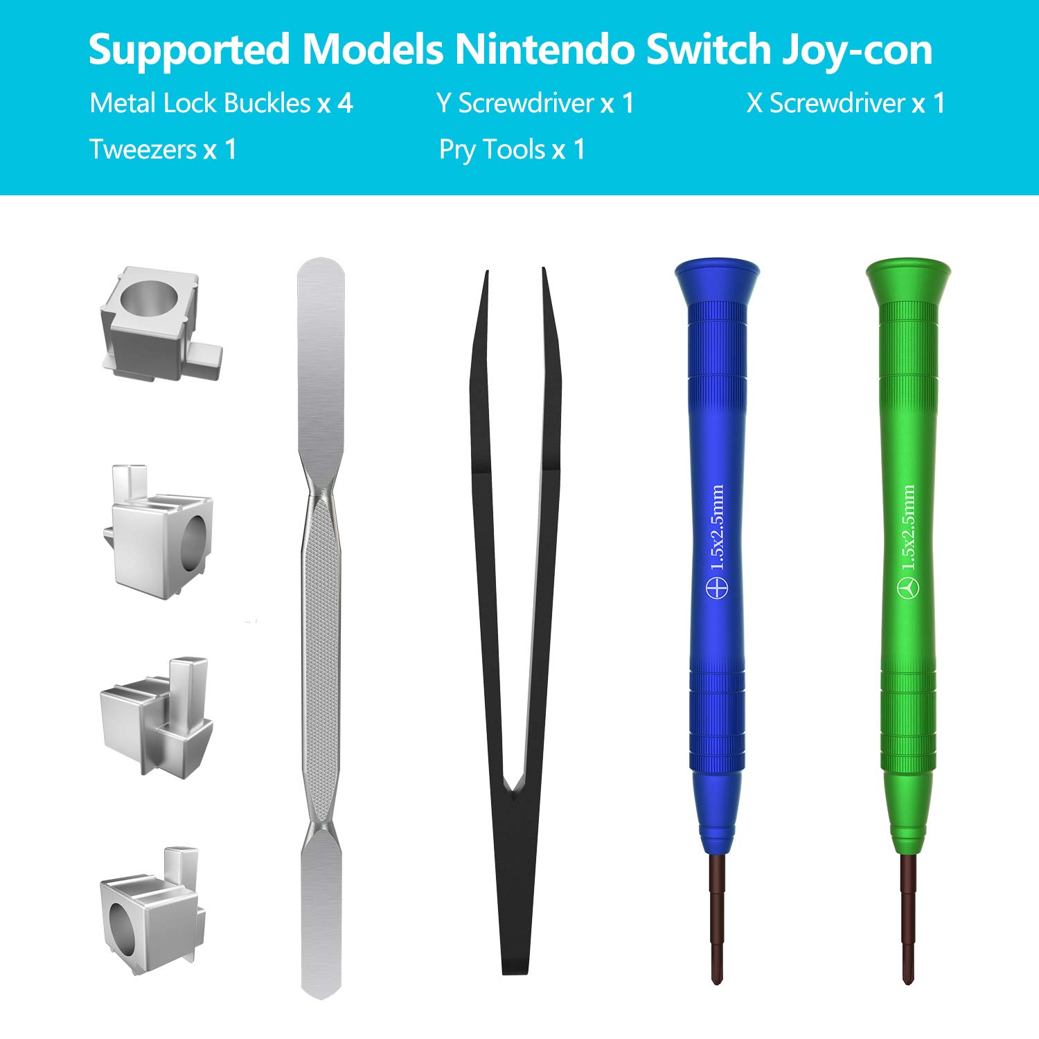 Replacement Latches For Nintendo Switch, Yoelike Metal Lock Buckles Repair Tools Kit for Nintendo Switch NS Joy Con with Screwdrivers (silver)