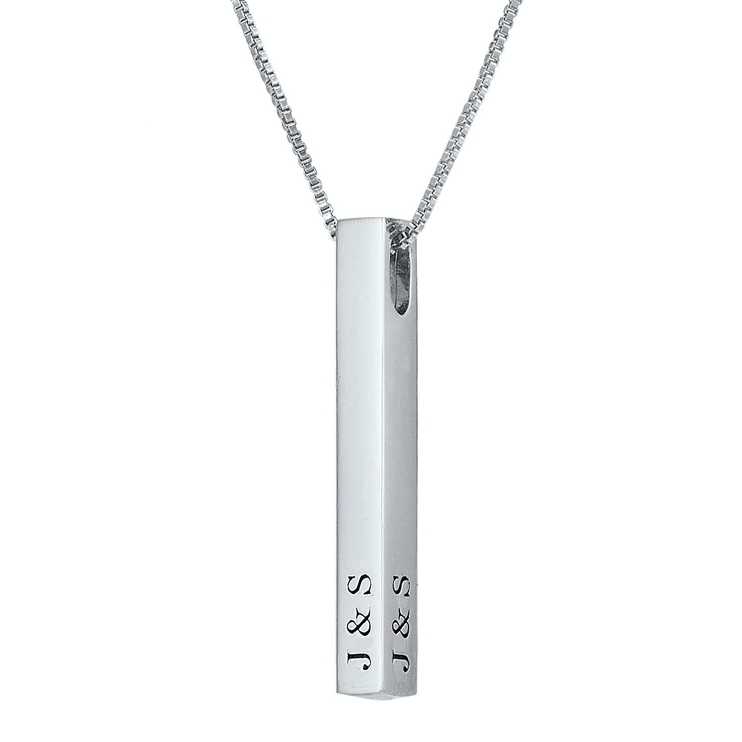 RESVIVI Sterling Silver 3D Engraved Personalized Bar Name Necklace Custom Made Any Name Pendant Necklace Sterling Silver
