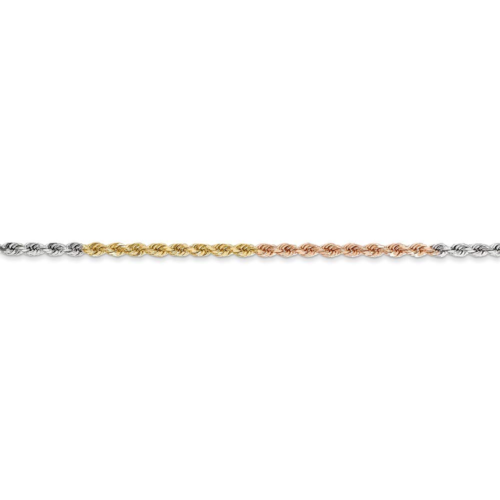 Roy Rose Jewelry 14K Tri-Color Gold 1.8mm Diamond-cut Rope Chain Bracelet ~ Length 7'' inches