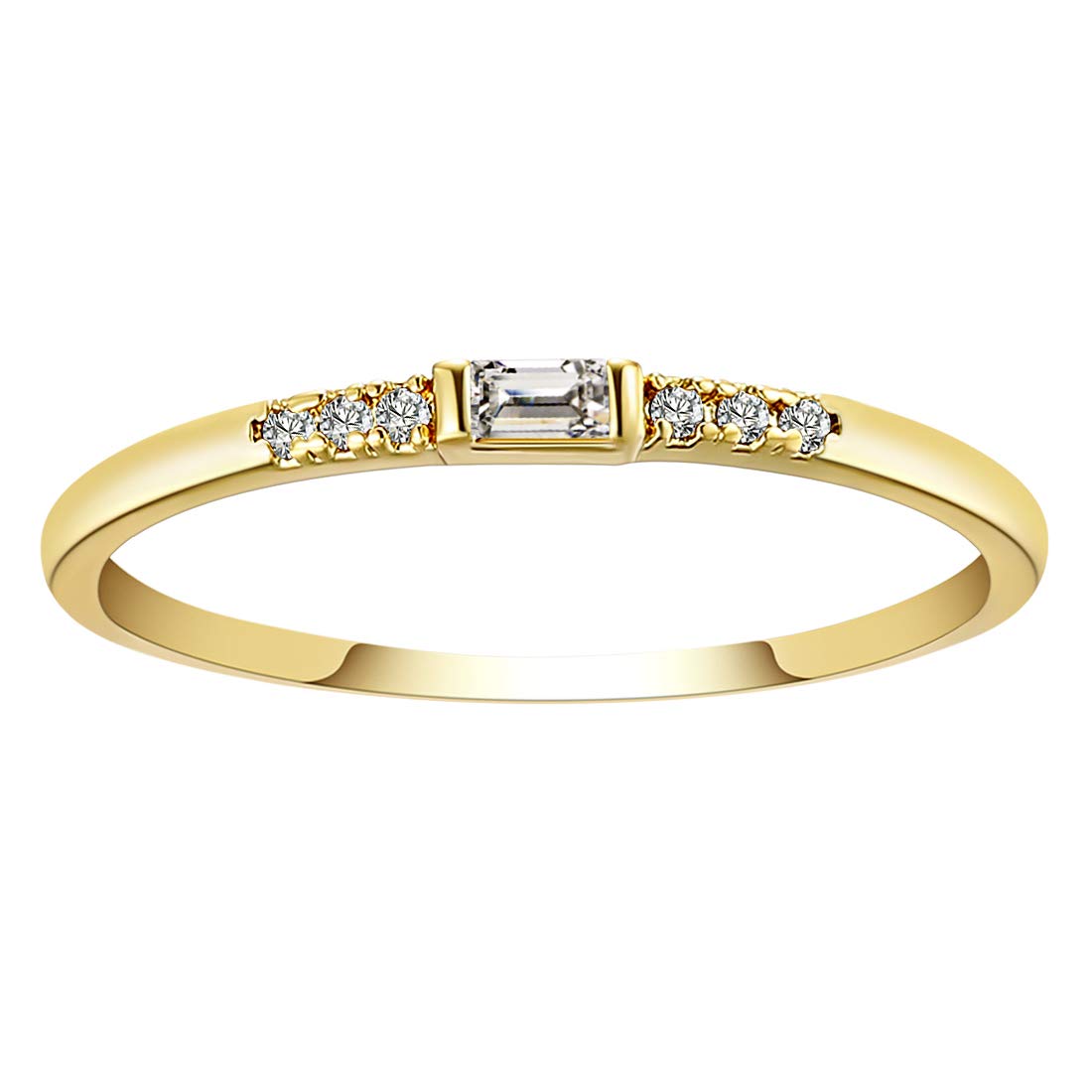 Tiny 18k Gold Plated Rings for Women Baguette Round Cubic Zirconia Engagement Wedding Stackable Band Ring (9)