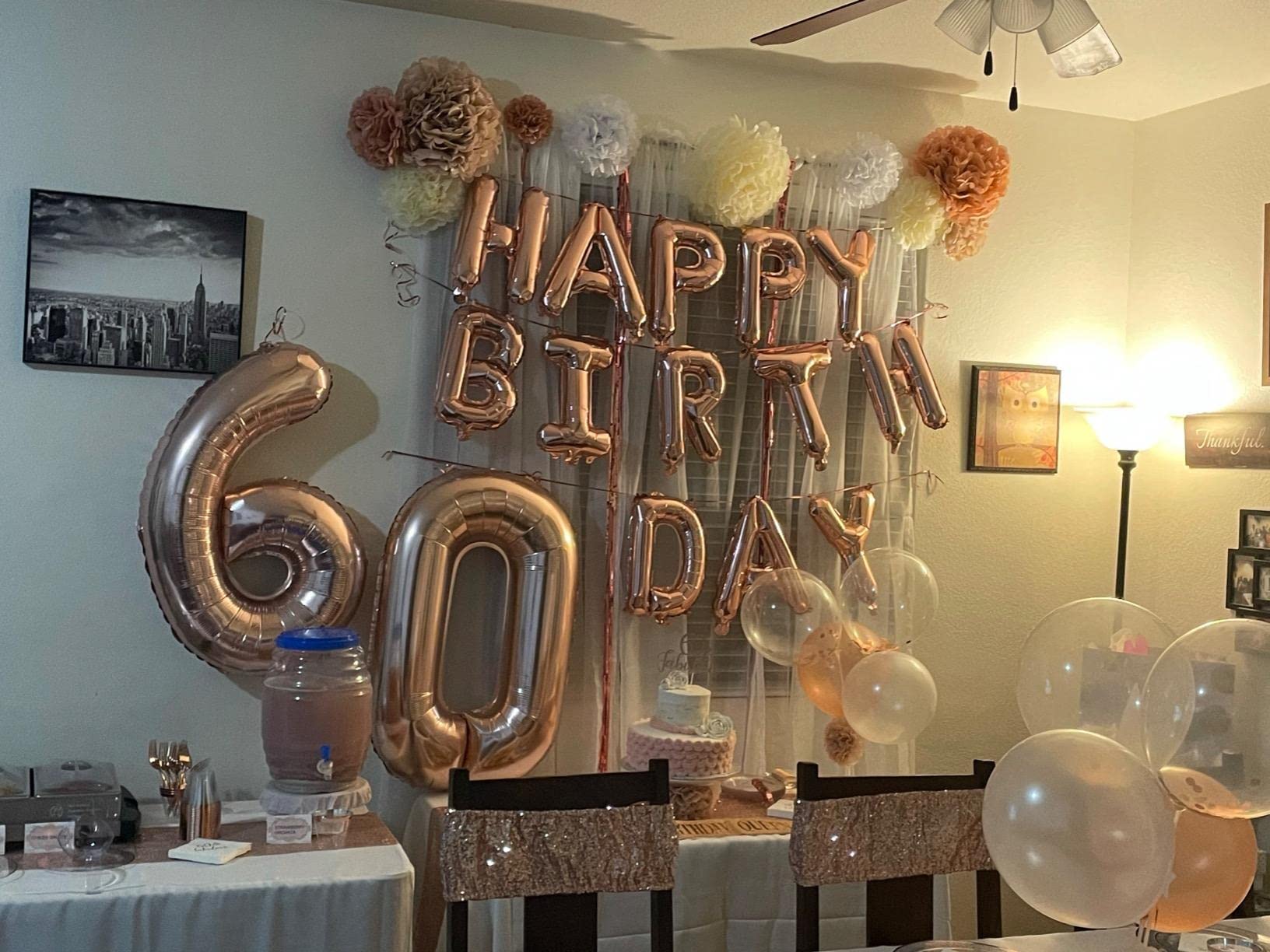 Tellpet Number 60 Balloon 60th Birthday Party Decorations for Women Bday Idea Sign, 40 Inch Big, Rose Gold