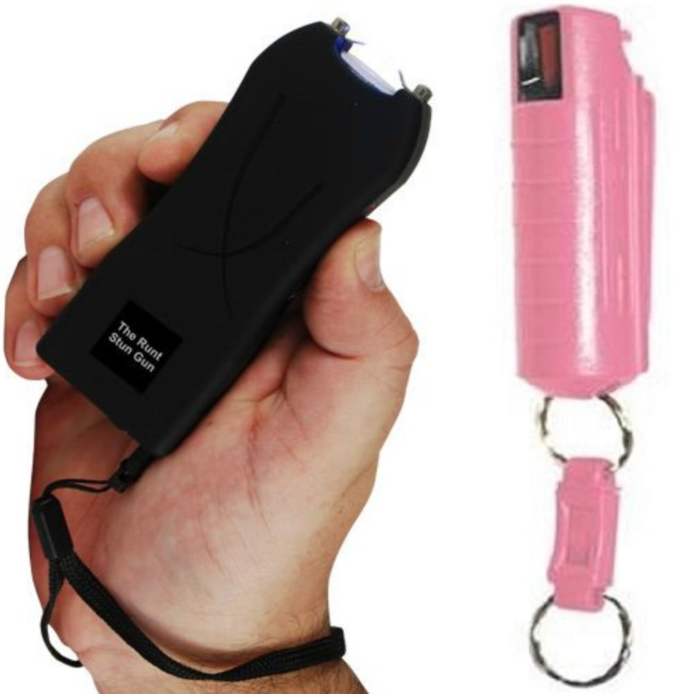 Self Defense Protection Bundle (1) Runt 20 Million Volt Stun Gun (1) Pepper Shot .5 OZ O.C. Pepper Spray with Quick Release Key Ring