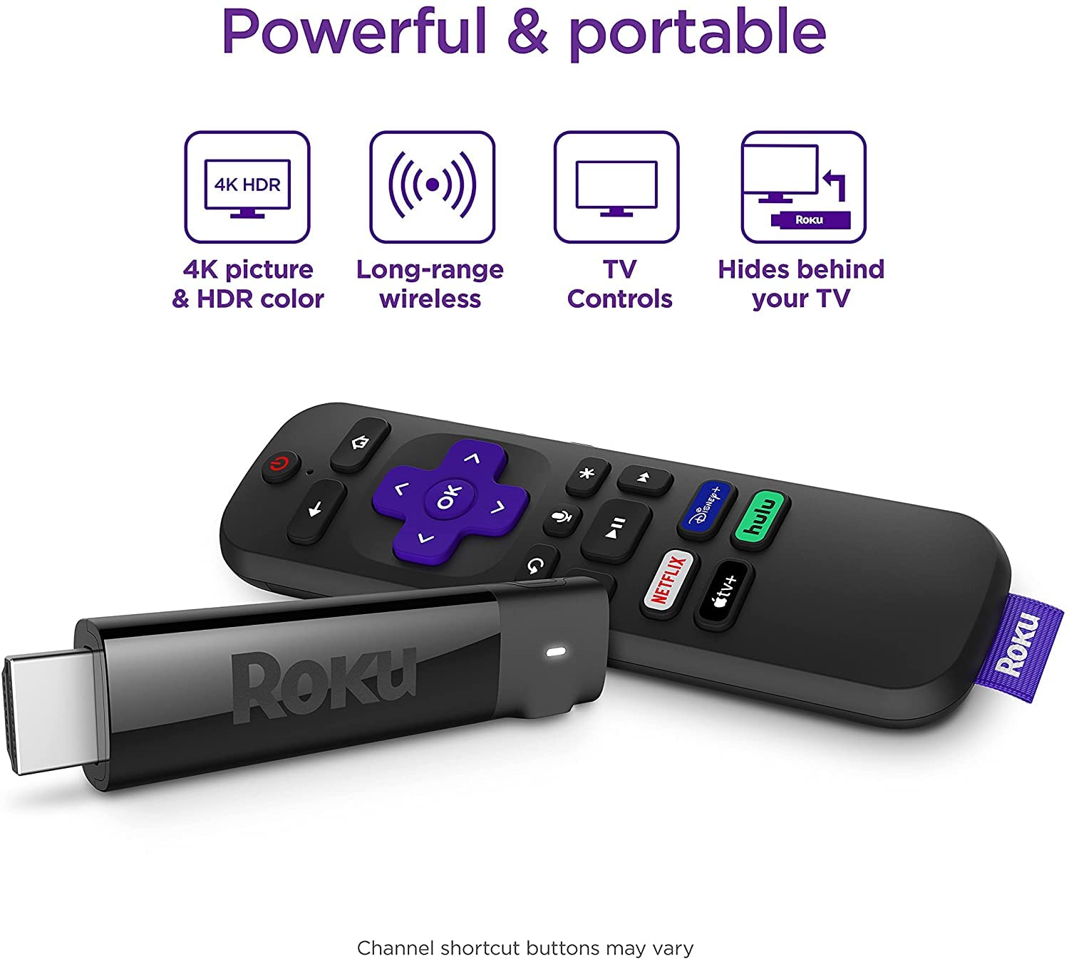 Roku Streaming Stick+ with Long-Range Wireless and Roku Voice Remote with TV Controls HD/4K/HDR Streaming Device & Bundle Swanky Cables 6ft HDMI Cable 3810R