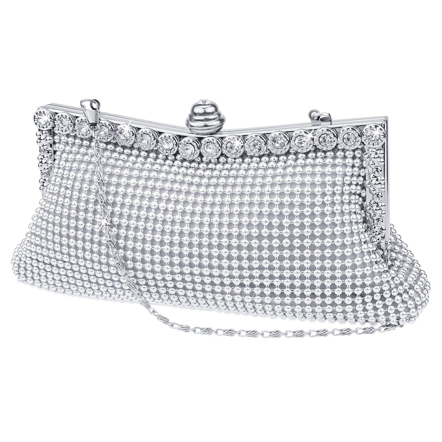 SelfTek Silver Clutch Purses Evening Bag for Women, Sparkly Rhinestone Purses Crystal Bag with Short & Long Chain for Women Wedding Prom Party