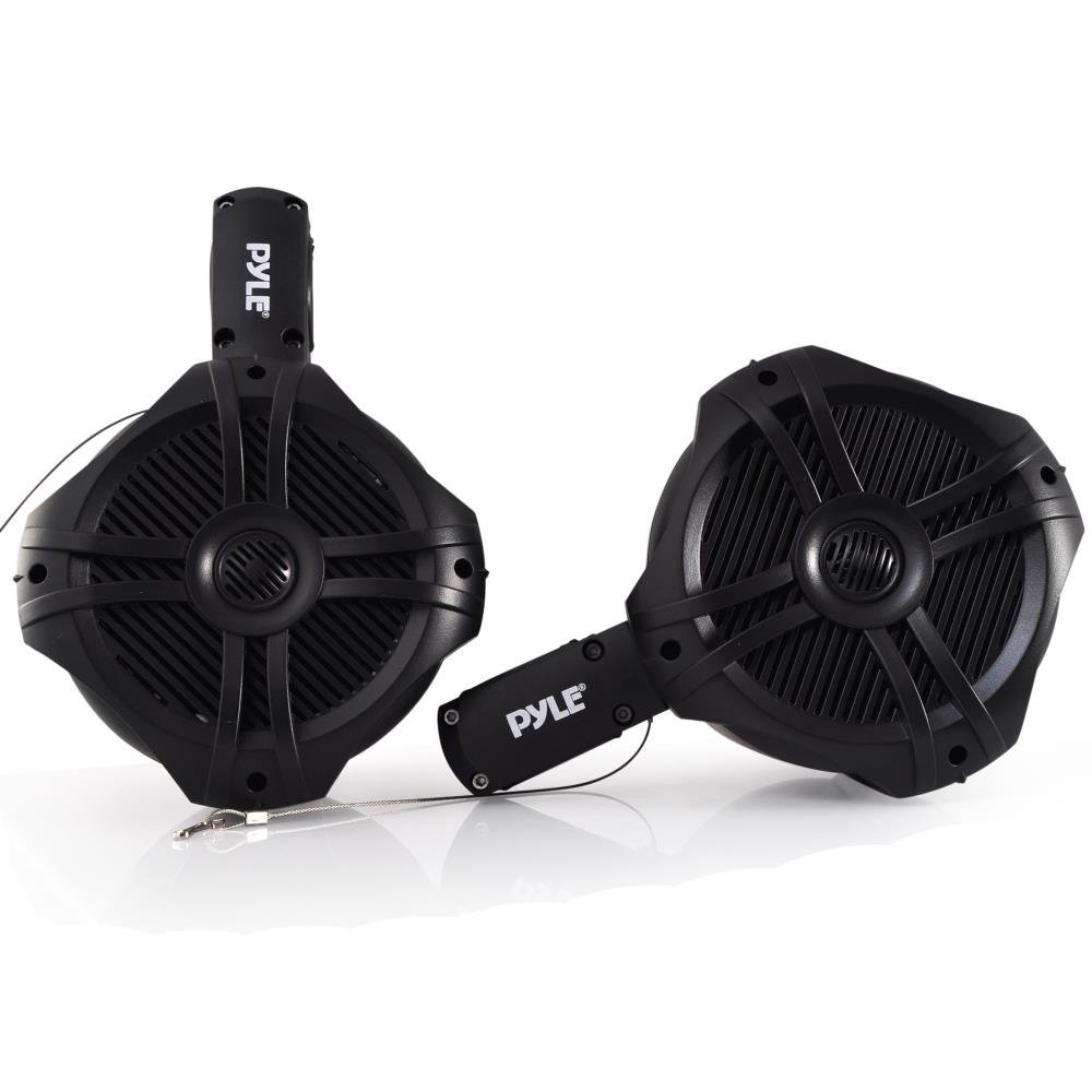 Pyle Waterproof Marine Wakeboard Tower Speakers - 6.5” Dual Subwoofer Speaker Set and 1.0” Tweeters, LED Lights and 200 Watt Power - 2-way Boat Audio System with Mounting Bracket - PLMRWB65LEB (Black)