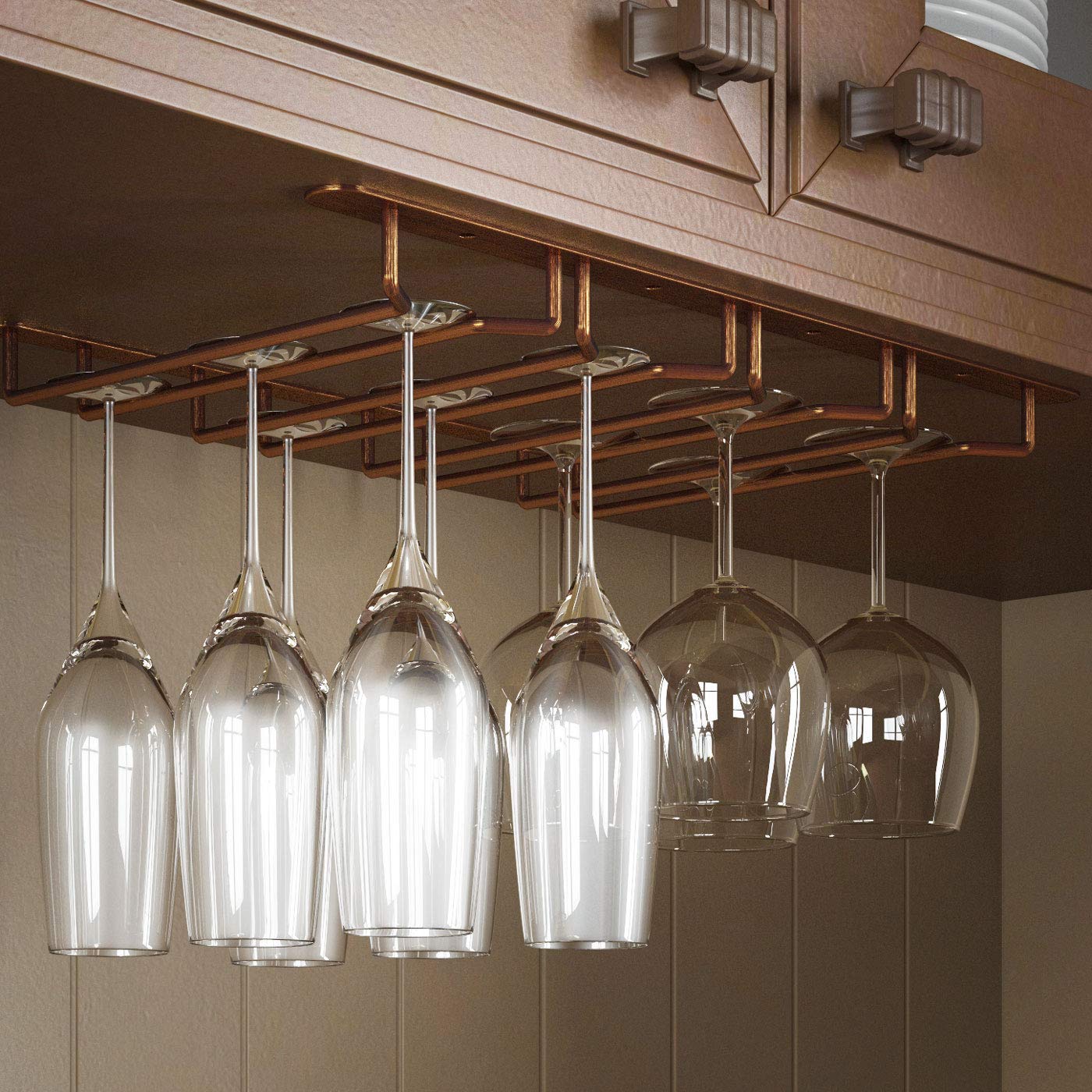 Wallniture Pinot Wine Glass Rack Under Cabinet 10" Champagne, Cocktail and Wine Glass Holder Rustic Kitchen Decor Oil Rubbed Finish