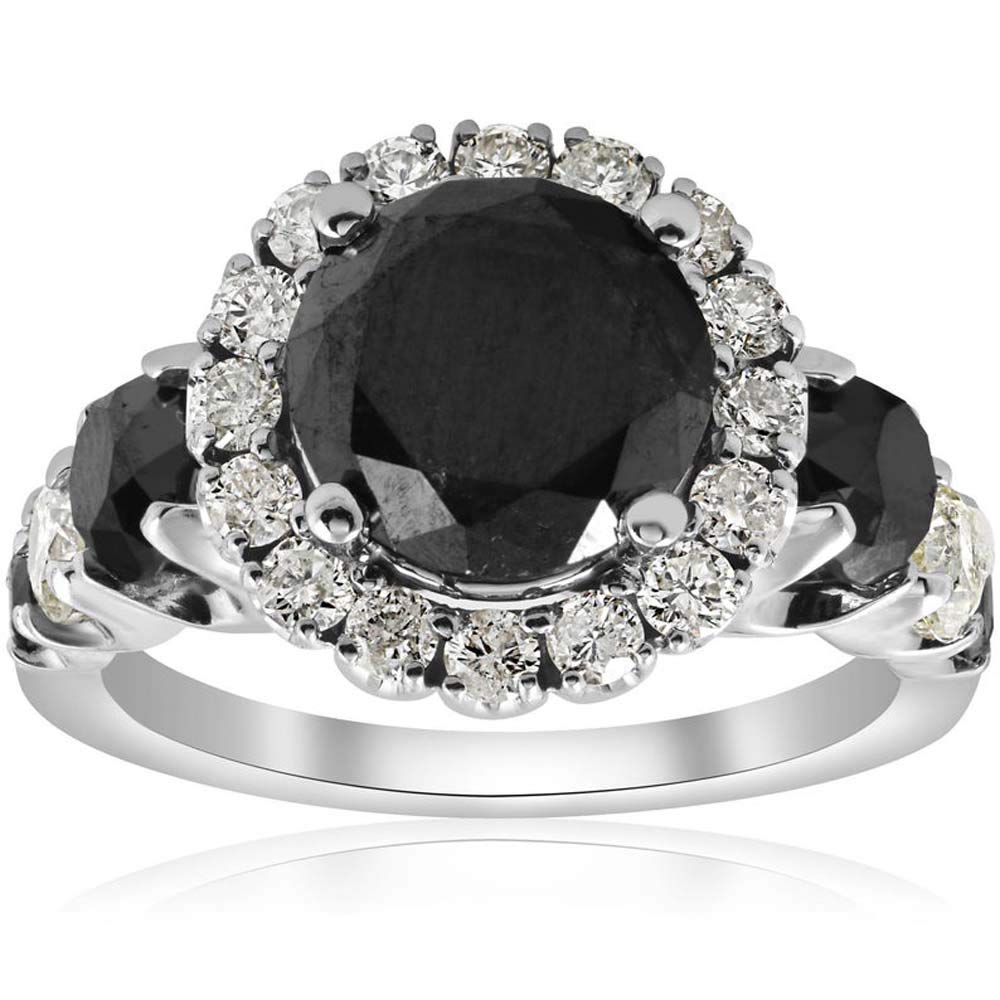 PJ 5.00 CT Round Black Diamond Antique Halo Wedding Engagement Ring 14KT White Gold Over (12)