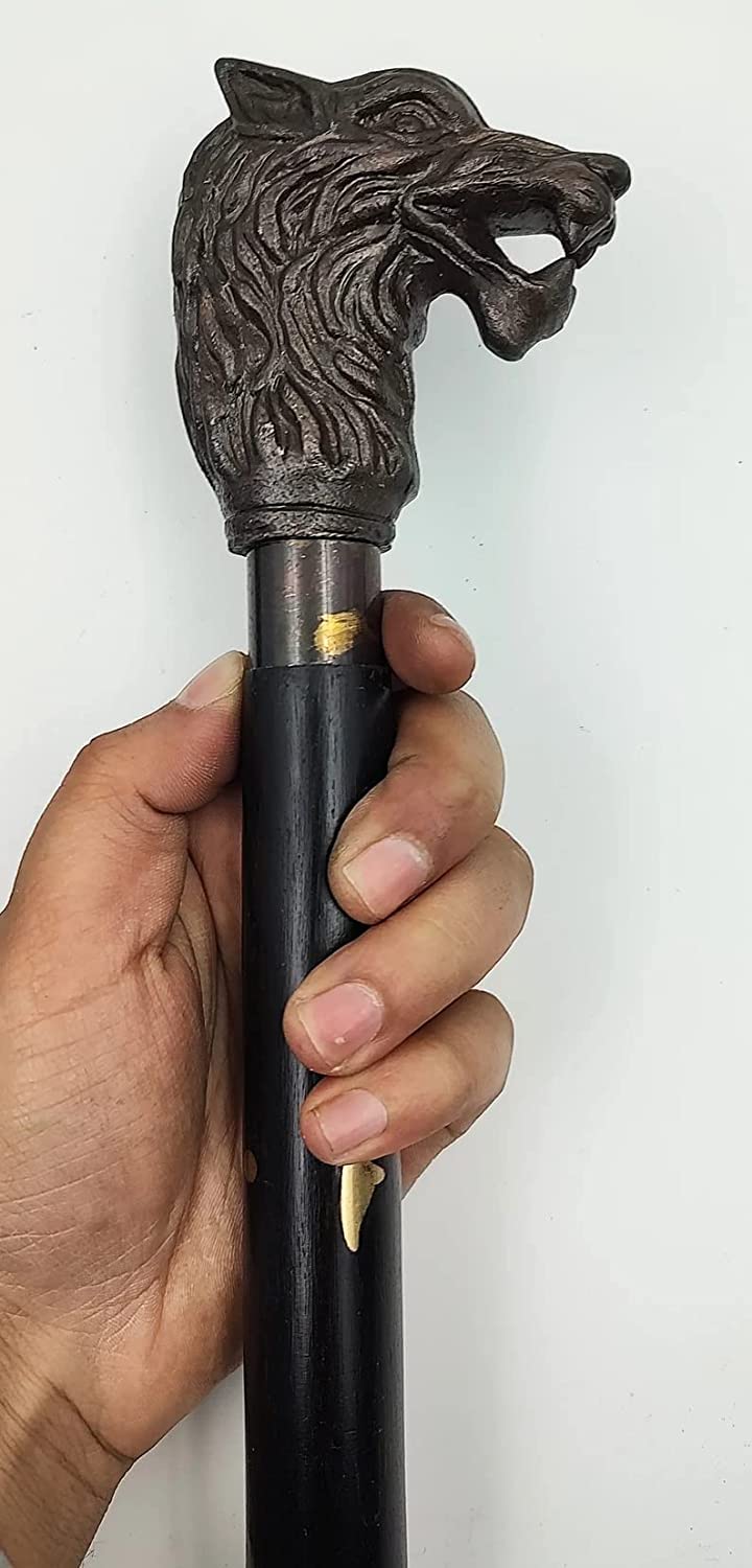 VETERIS Bronze Bear Wood Canes Wooden Cane Walking Cane Wooden Sticks Walking Stick Handmade Cane, Black