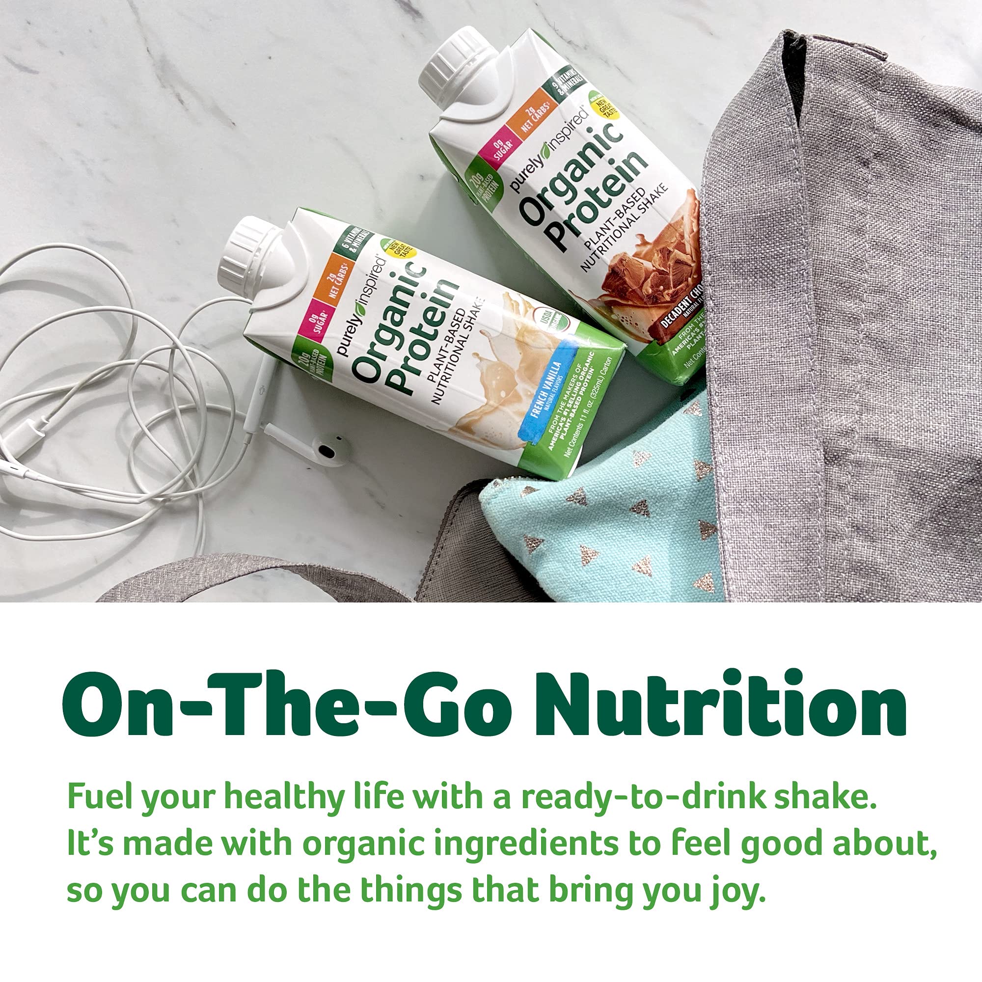 Purely Inspired Ready to Drink Organic Protein Shake, Decadent Chocolate (12 Pack) - Plant-Based RTD Nutritional Protein Drinks - Zero-Sugar & Gluten-Free Meal Replacement Drink Liquid Protein