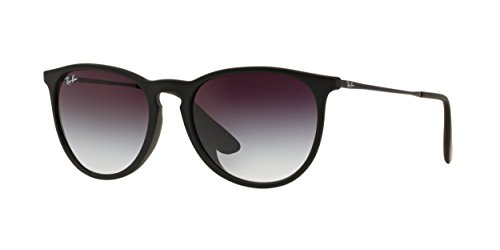 Ray-Ban RB4171F Erika Low Bridge Fit Round Sunglasses, Rubber Black/Light Grey Gradient Dark Grey, 54 mm