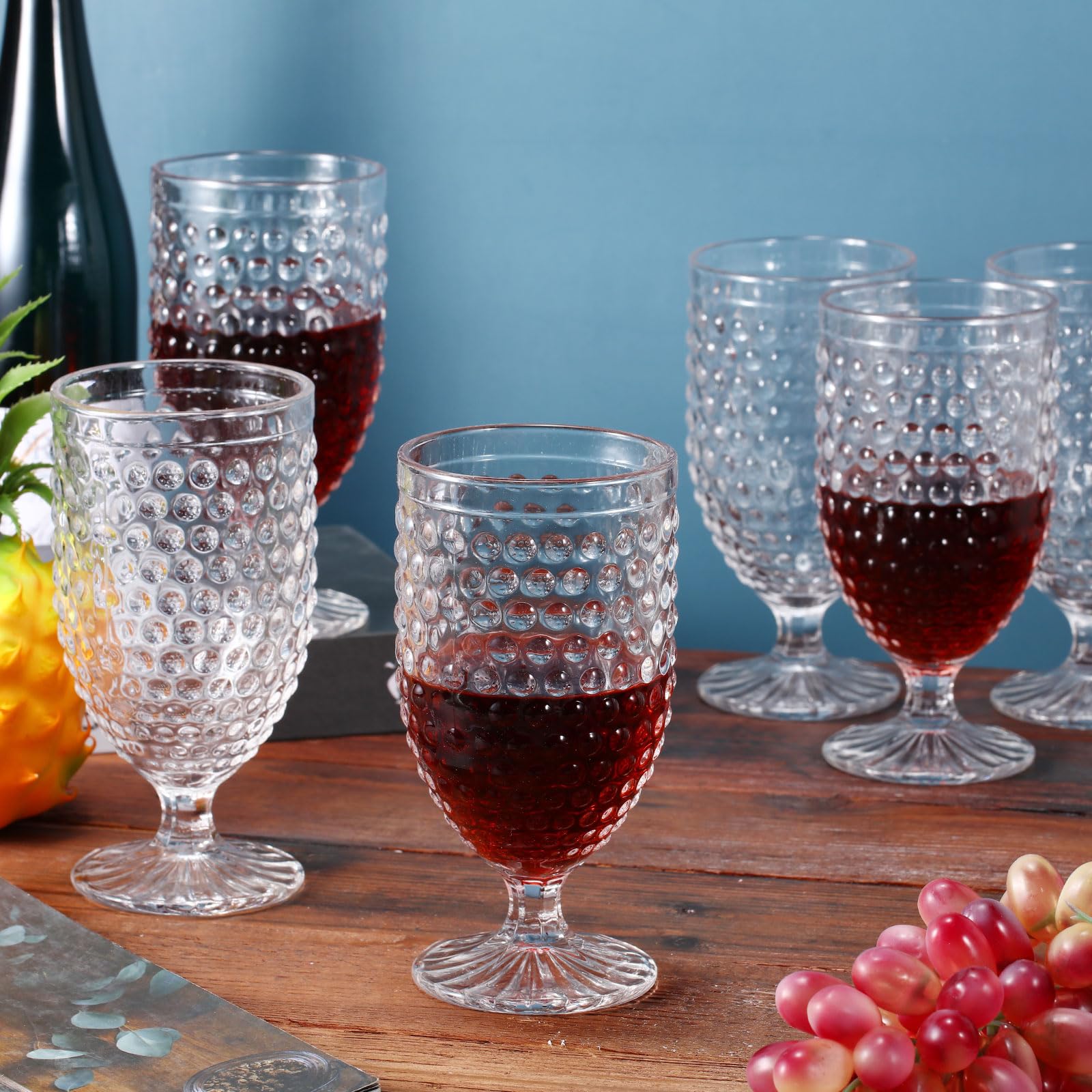 Uiifan 12 Pcs Glass Vintage Goblets 16 oz Large Capacity Polka Dot Embossed Goblets for Wine Juice Glasses Champagne Glasses Party Wedding Bar Supplies