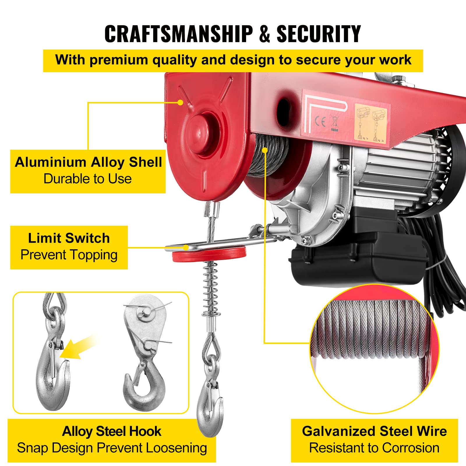 VEVOR 880LBS Electric Winch, Steel Electric Lift, 110V Electric Hoist With Wireless Remote Control