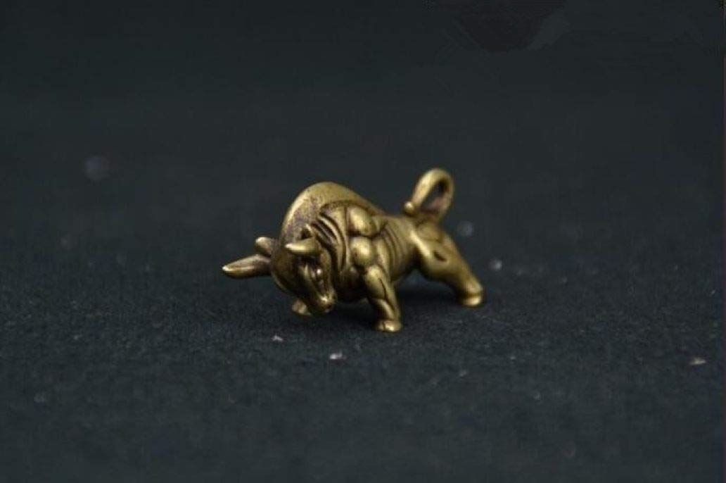 UKURO Wall Street Bull Small Statue Brass Animal Figurines Pendant Keychain Ornament Home Mini Decorations Gift