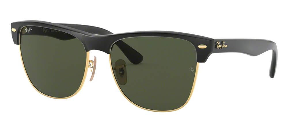 Ray-Ban RB4175 CLUBMASTER OVERSIZED 877 57M Demishiny Black/Arista/Crystal Green Square Sunglasses For Men For Women (OVERSIZED)+ BUNDLE with Designer iWear Eyewear Kit