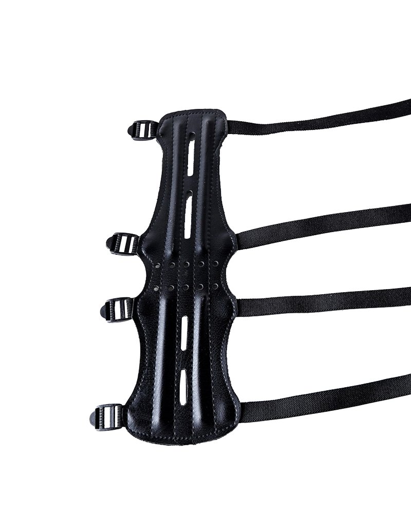 Shooting Archery Arm Guard Leather Three Adjustable Straps Archer Protector Shooter Protection Black 11.8inch