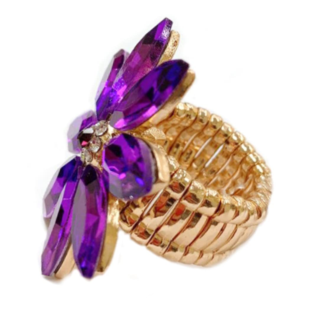 Rosemarie & Jubalee Women's Stunning Crystal Flower Stretch Cocktail Ring (Orange/Gold Tone)