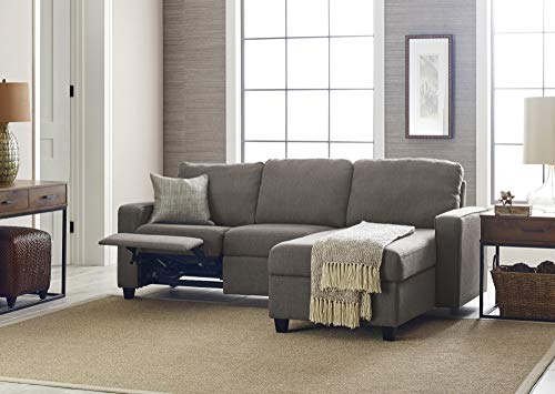 Serta Palisades Reclining Sectional Sofa with Right Storage Chaise, Small Couch with Built-In Storage, Low-Maintenance & Family-Friendly Fabric, Gray