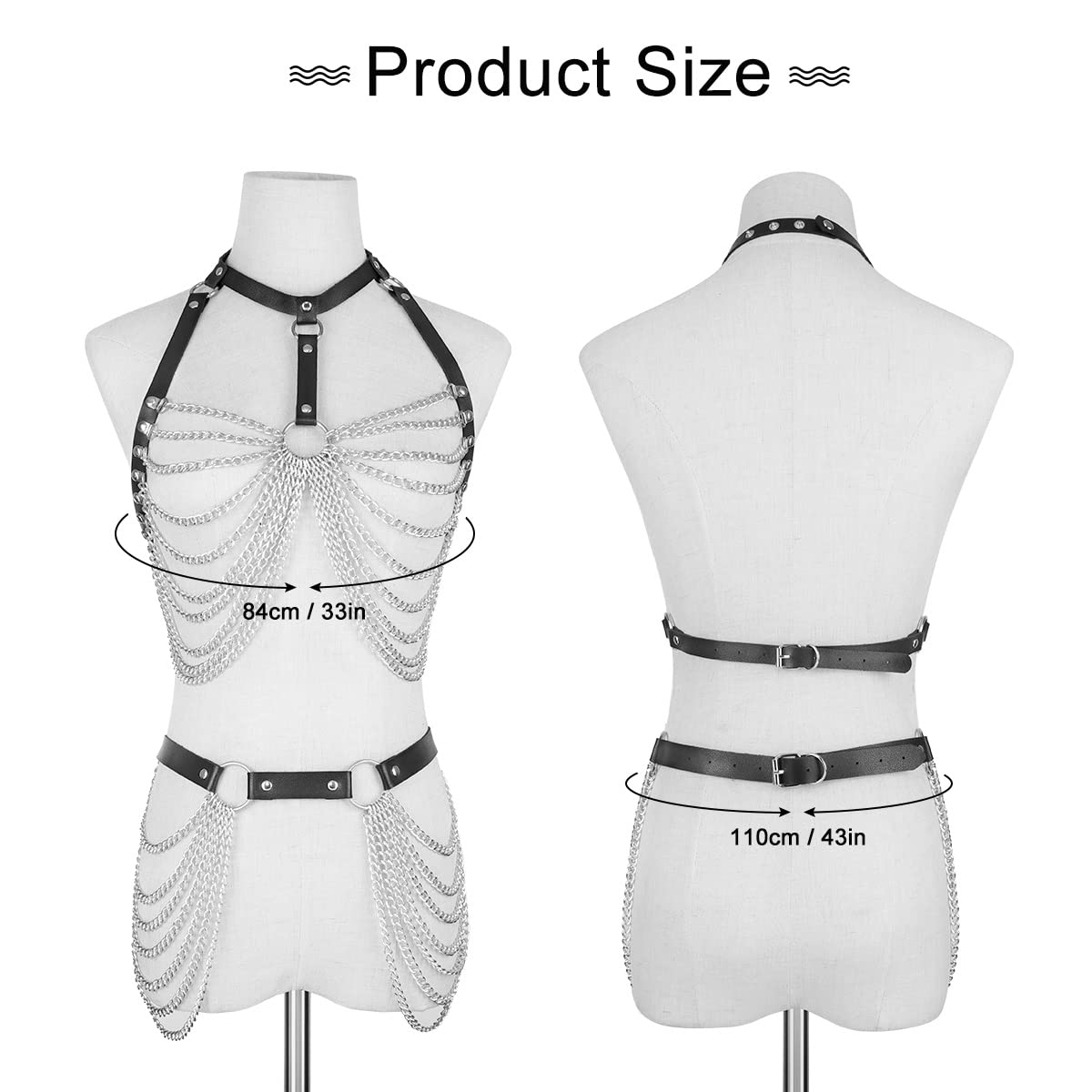 Punk Waist Chain Leather Layered Belly Body Chain Belt Halter Bra Adjustable Strap for Women Party Gift Black