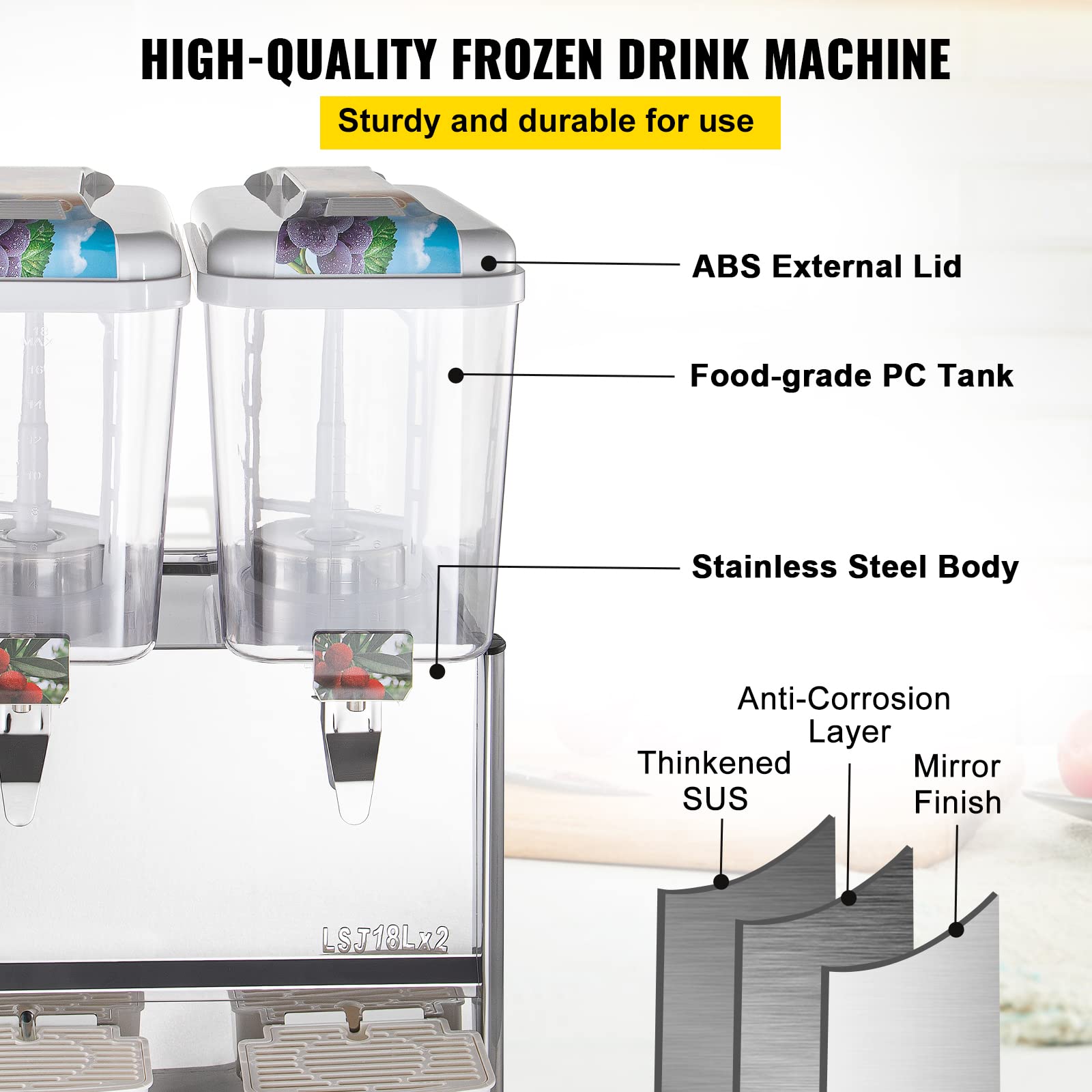 VEVOR Commercial Beverage Dispenser, 9.5 Gallon, Stainless Steel, White