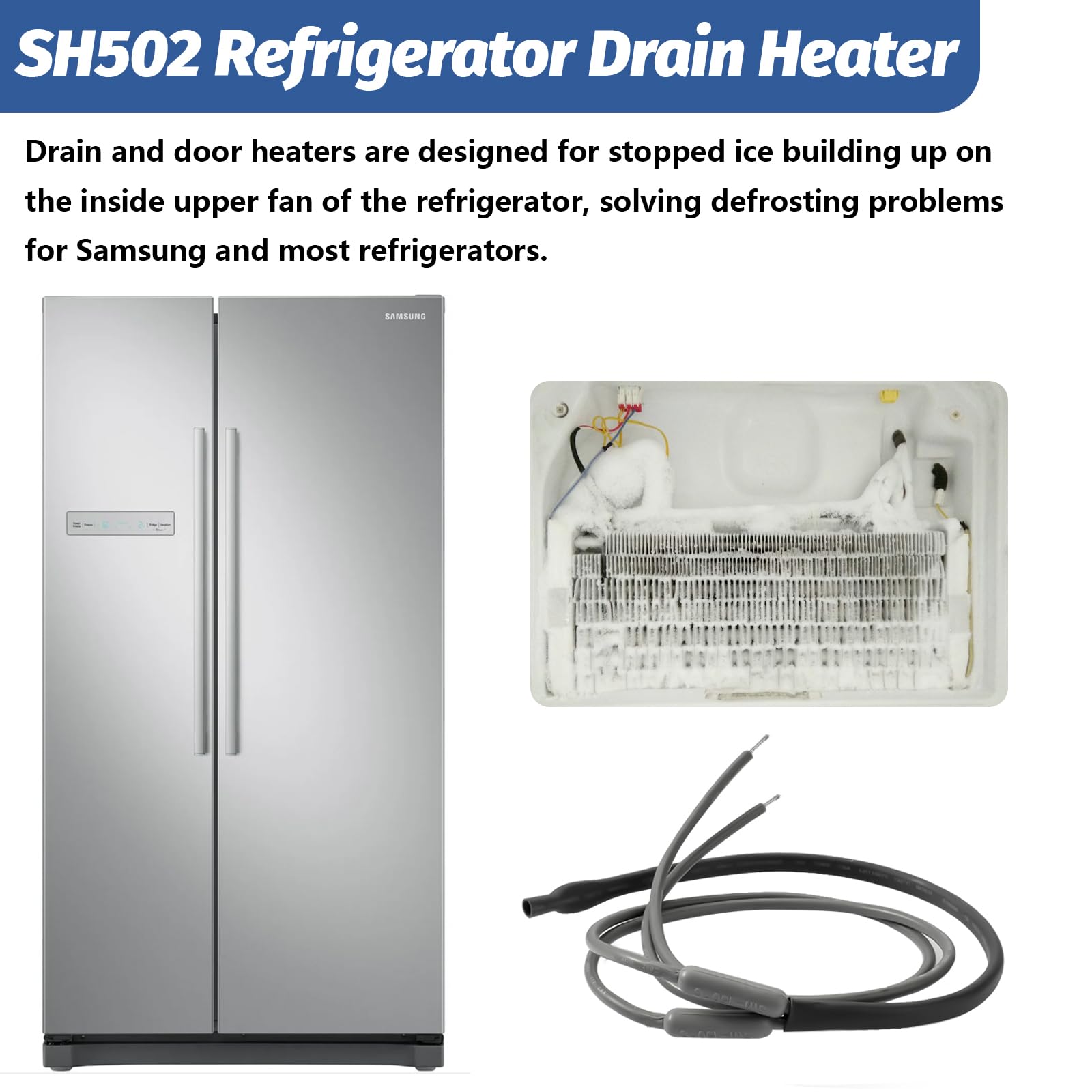 SH502 Drain Heater Wire for Supco - 7/16 Inch Heater Tip 32 Inches Long 120V 15W, Fit for Samsung and Most Refrigerator Heater