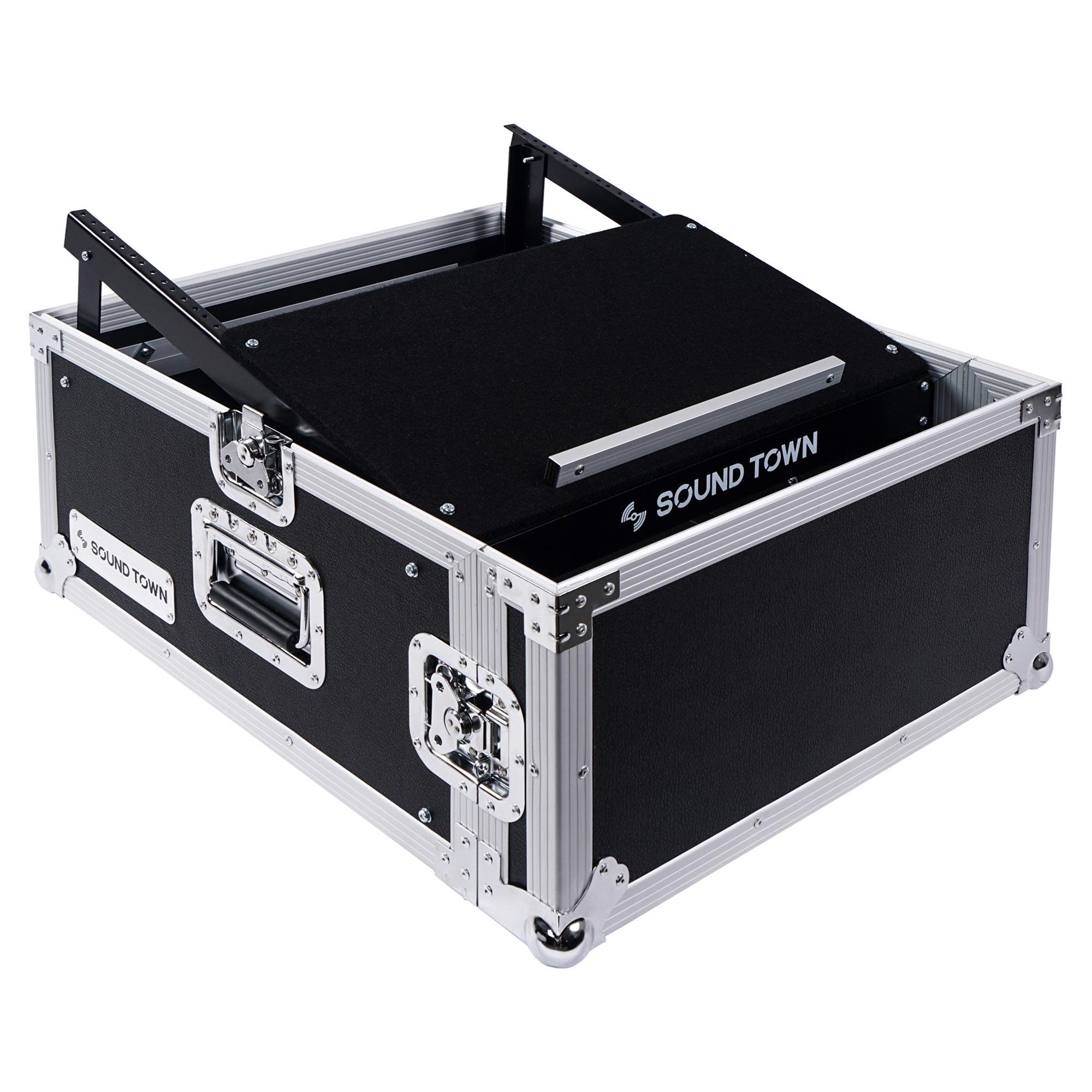 Sound Town 4U PA DJ Rack/Road Case with 11U Slant Mixer Top, 20ββ Rackable Depth, 4-Space Size - Pro Tour Grade (STMR-4US)