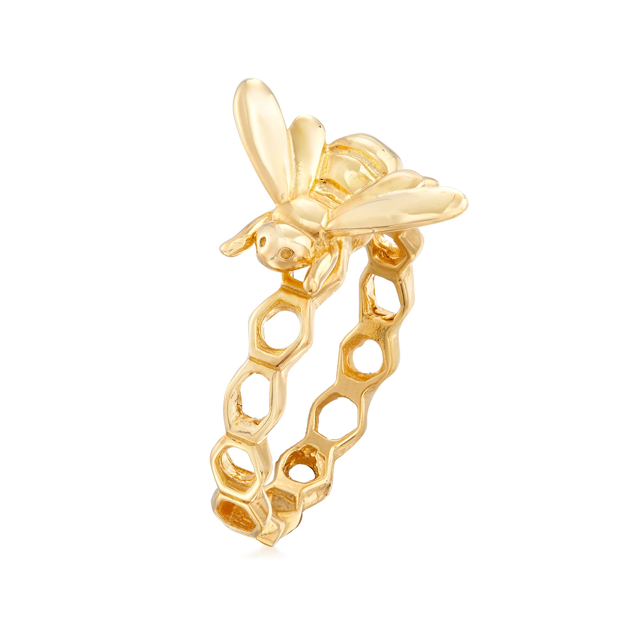 Ross-Simons Italian 18kt Gold Over Sterling Bumblebee Honeycomb Ring. Size 6