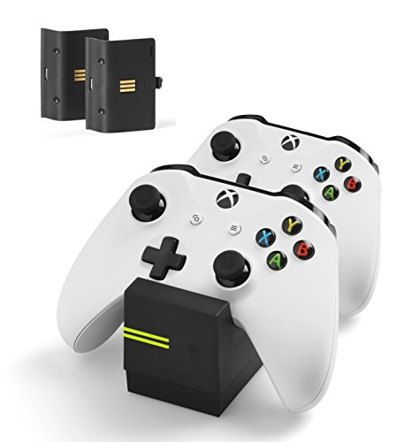 Snakebyte Xbox One Twin:Charge X - Charging Station for Xbox One and Xbox One Elite Controller - Includes 2 Rechargeable Batteries - LED Charging Indicator - Overcharge Protection – USB-C