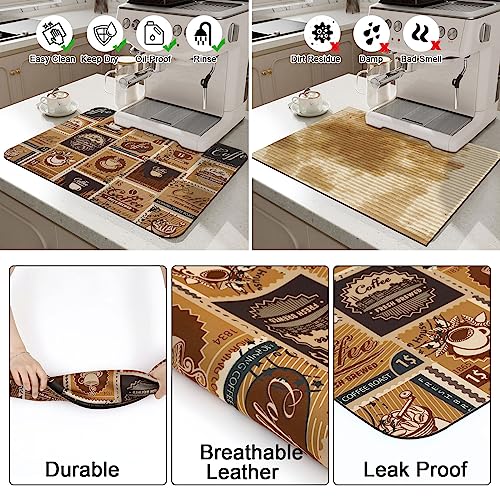 Topotdor Coffee Mat - Coffee Bar Mat for Countertops, 18"x24" Super Absorbent Anti-Slip Dish Drying Mat for Kitchen Counter, Under Coffee Maker Mat Espresso Machine Mat Coffee Station Accessories