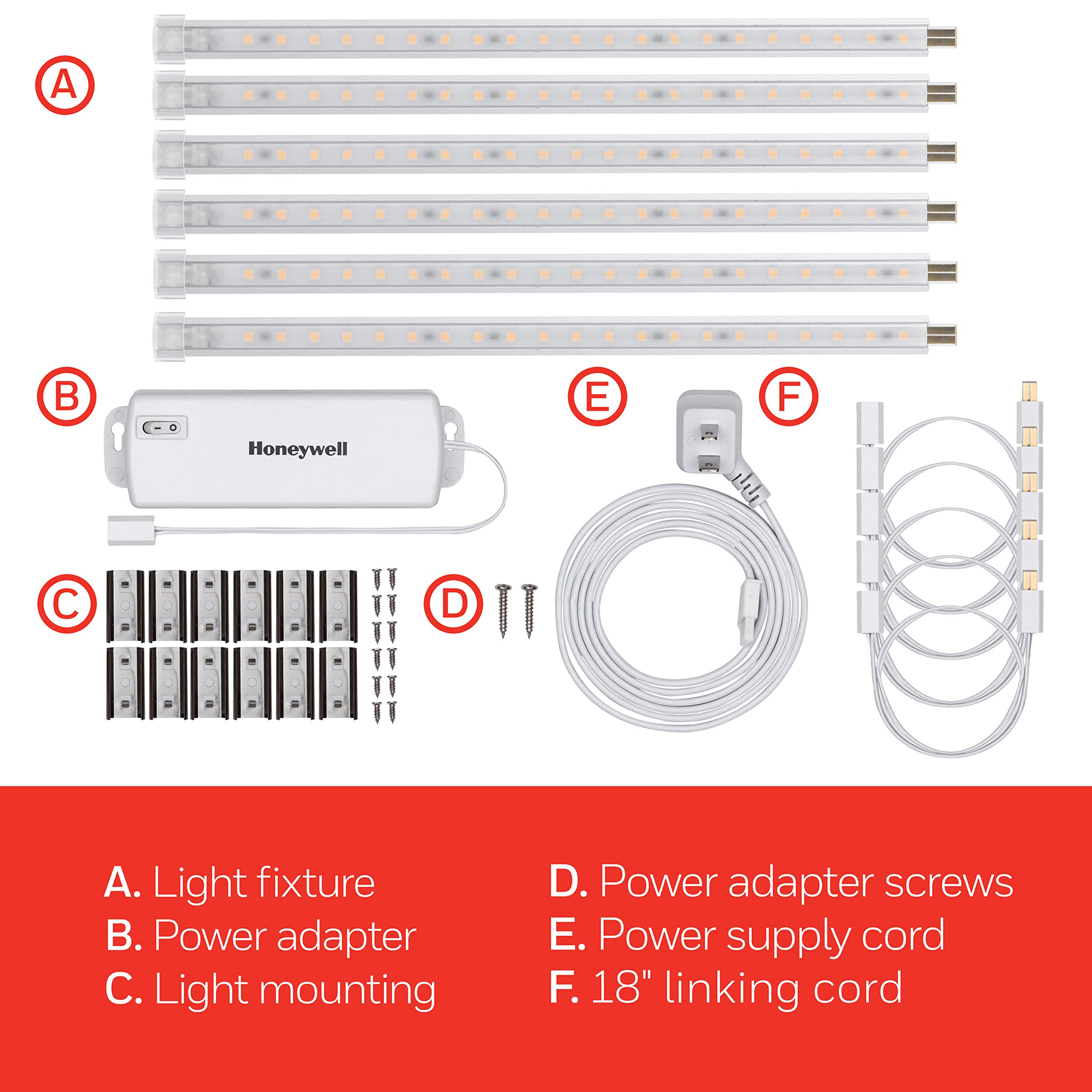 UltraPro 10in. Linkable LED Bright Strips, 6 Pack, 1650 Lumens, 2700K Warm White Light, Low Voltage, Under Cabinet Lighting, Strip Light, Flat Plug, 44415