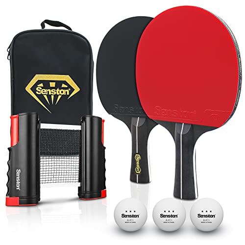 Senston Ping Pong Paddles, Premium Table Tennis Racket Set of 2 with 3 Balls Indoor/Outdoor