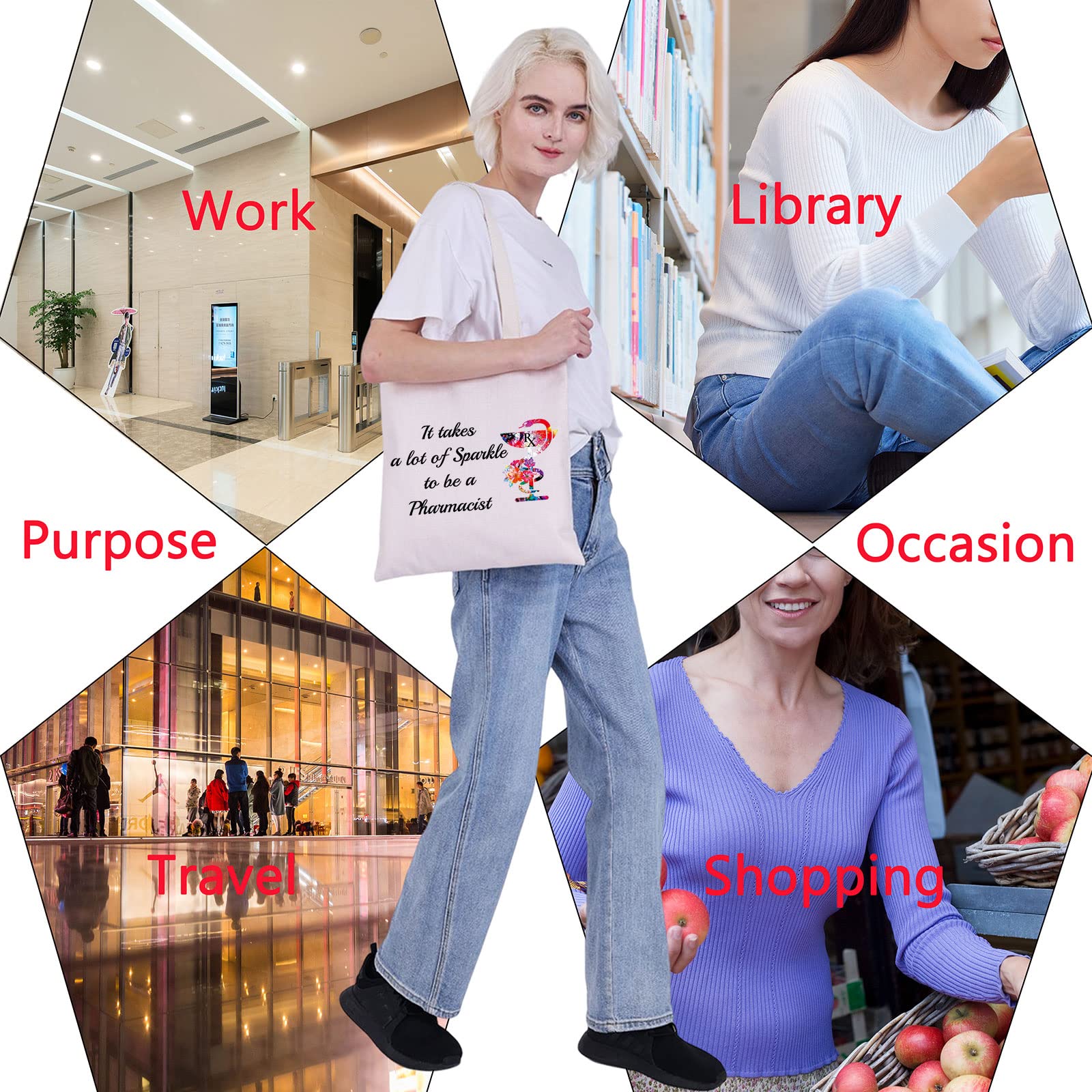 VAMSII Pharmacist Tote Bag RX Gift Pharmacy Technician Gift Pharmacy Reusable Shopping Bag Doctor RX Student Graduation Gift (TOTE BAG)