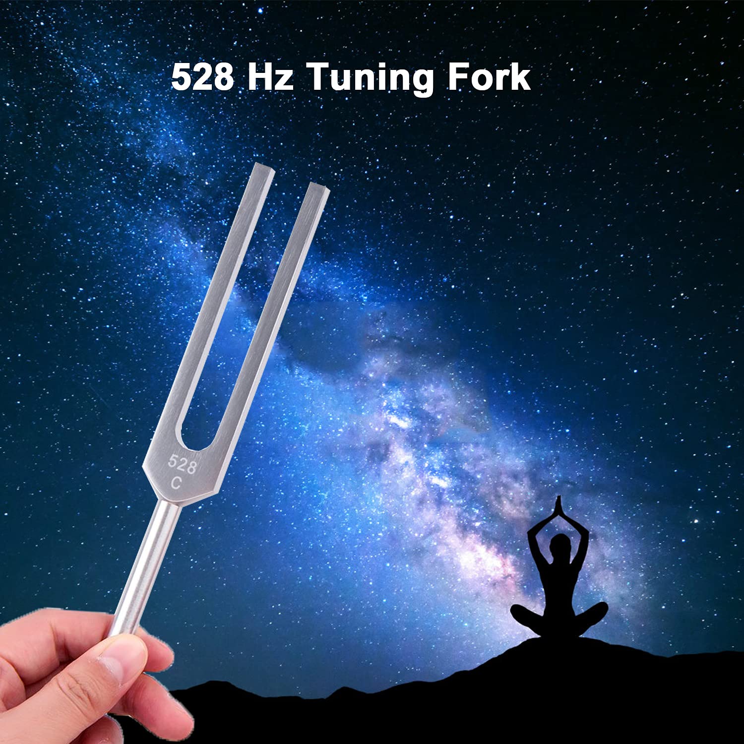 QIYUN Tuning Fork, 528 Hz Tuning Fork with Silicone Hammer and Cleaning Cloth Solfeggio Tuning Fork for DNA Repair Healing and Perfect Healing Musical Instrument