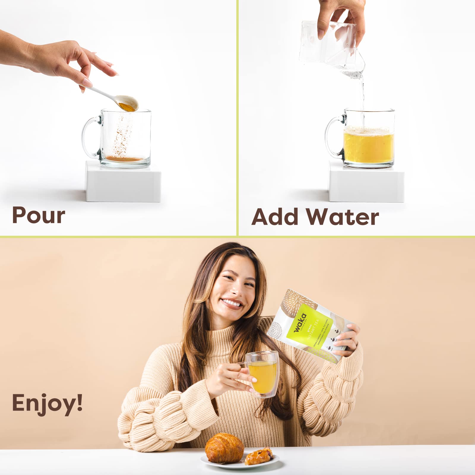 Waka Premium Instant Tea β Original Flavor Concentrated Green Tea Powder β No Sugar Added & Unsweetened β 100% Tea Leaves β 4.5 oz Bulk Bag for Hot or Iced Tea