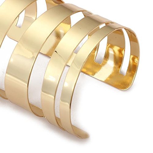 QTMY Alloy Metal Gold Hollow Hoop Open Cuff Wide Bracelet Bangle for Women Egyptian Costume(Gold2)