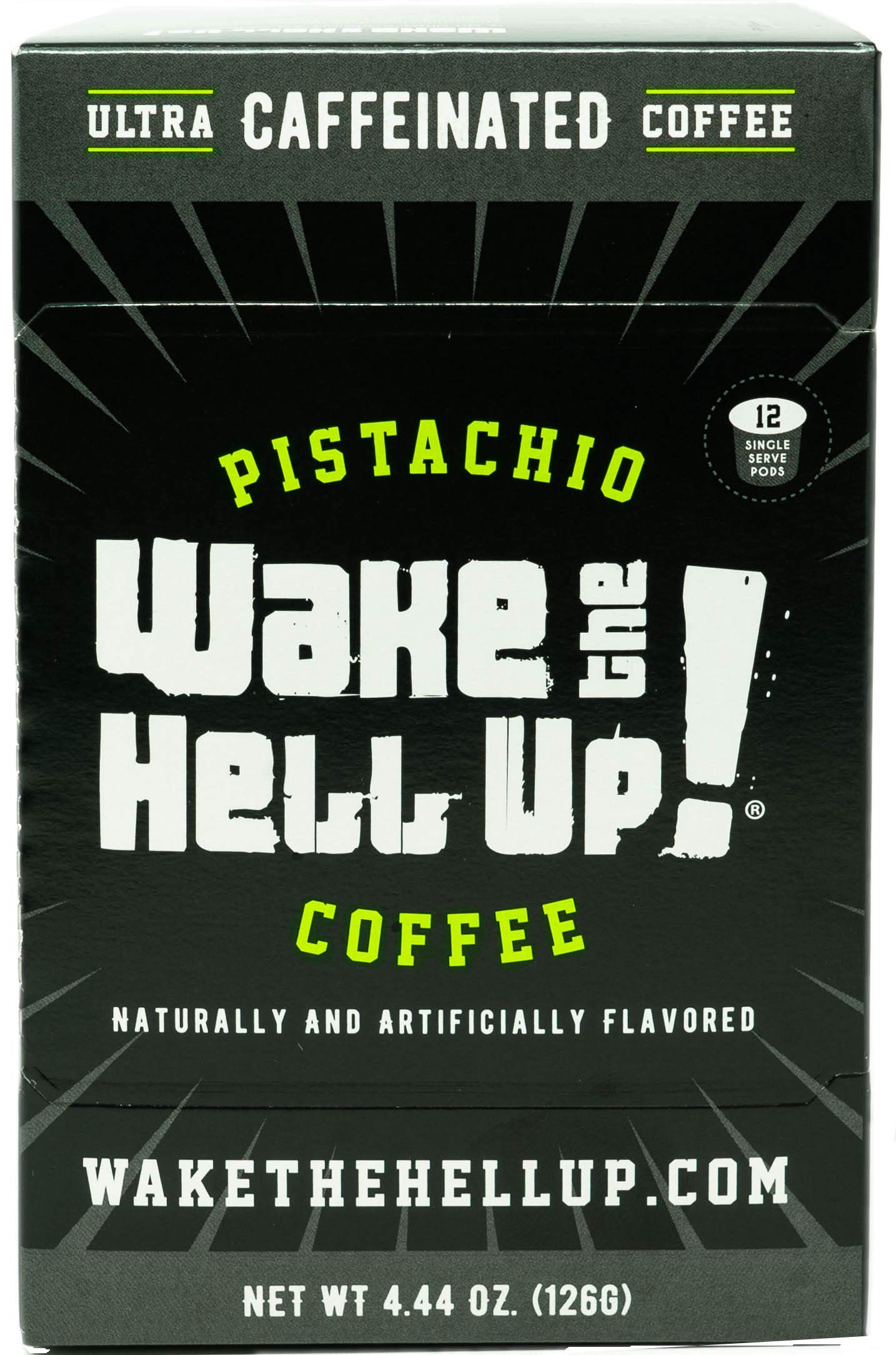 Wake The Hell Up!® Pistachio Flavored Single Serve Coffee Pods Of Ultra-Caffeinated Coffee For K-Cup Compatible Brewers | 12 Count, 2.0 Compatible Pods