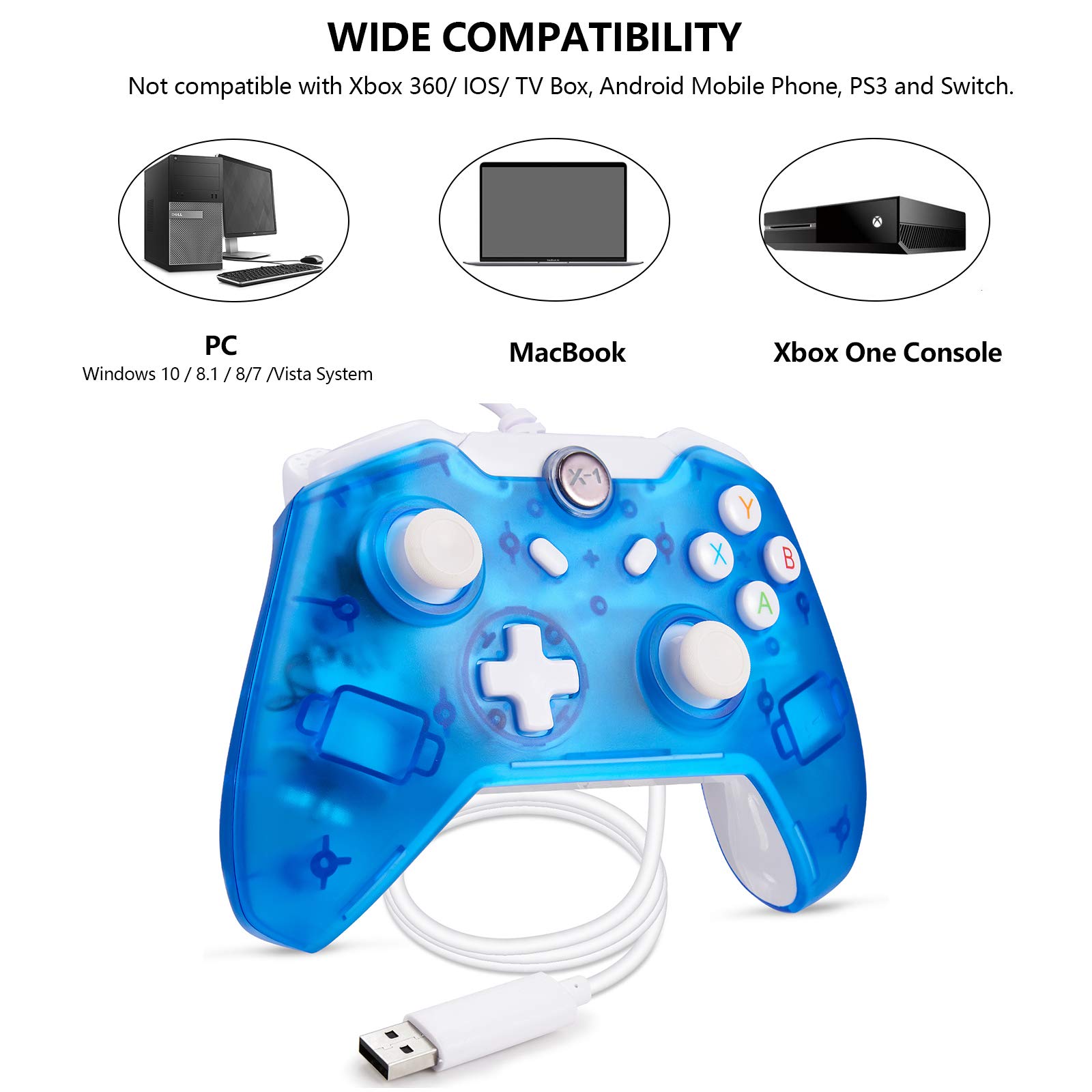 suily Wired USB Game Controller Gamepad Joystick for Xbox One/One S PC Windows USB Plug and Play Gamepad with Dual-Vibration