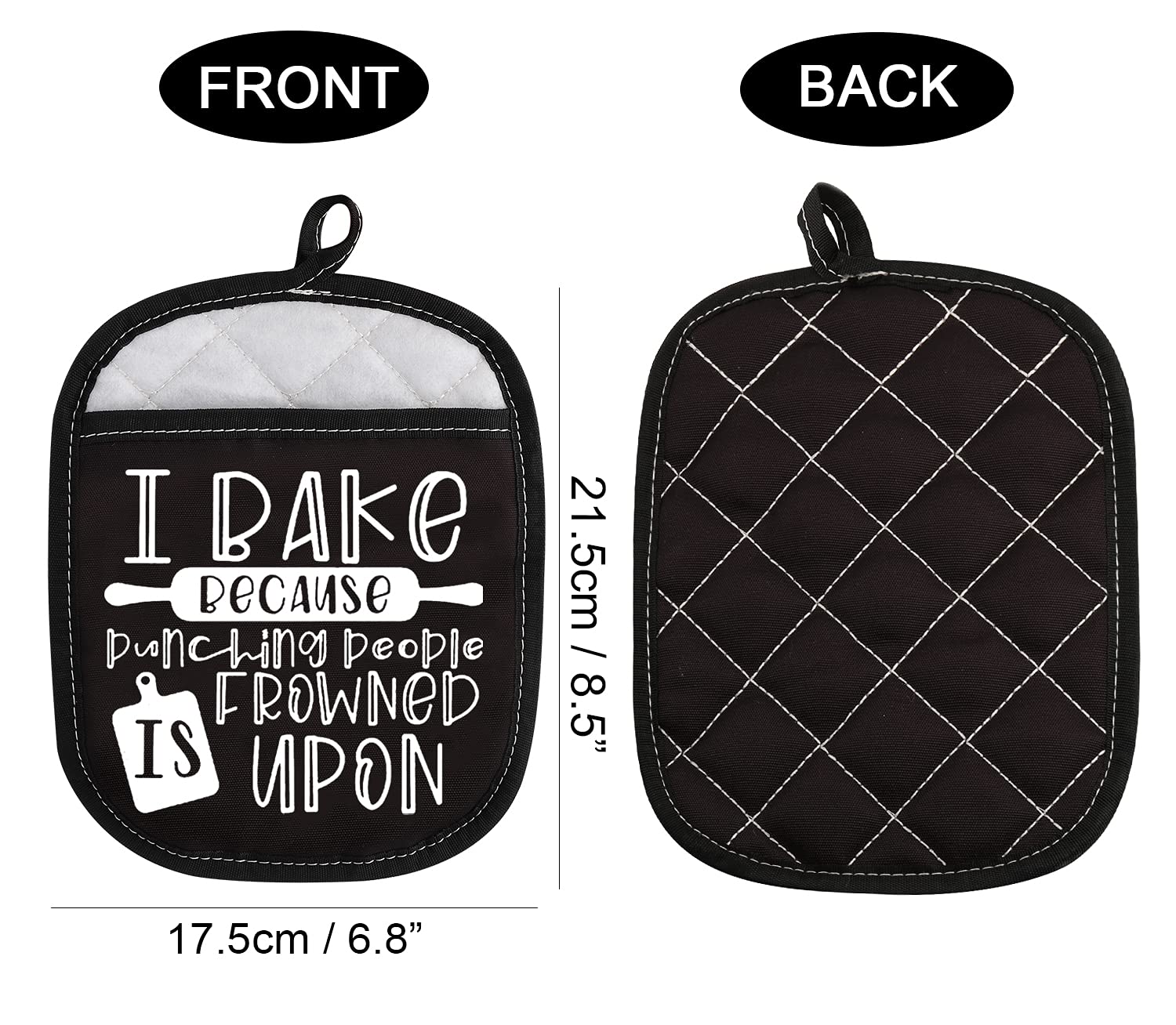ZJXHPO Baking Gift Oven Pads Pot Holder I Bake Because Punching People is Frowned Upon Hot Pads (Frowned Upon)