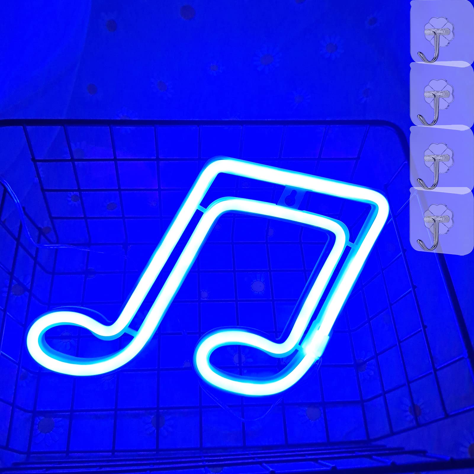 VIFULIN Music Note Neon Signs Blue LED Neon Light USB or Battery Operated Music Note LED Neon Light Signs Tik Tok LED Night Light for Bedroom Wall Decor Living Room Bar Party Wedding Christmas(Blue)